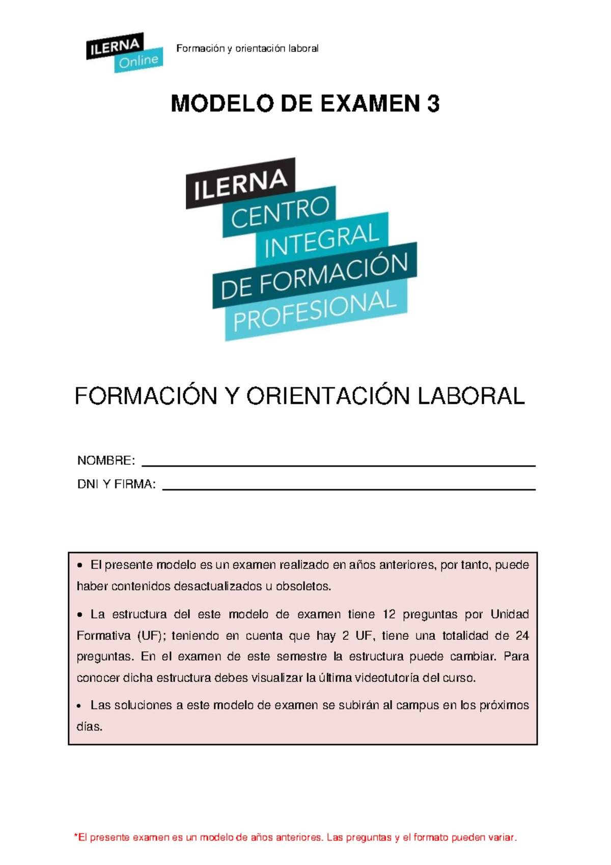 Modelo de Examen 1 - Formación y Orientación Laboral (SOLUCIÓN) - Studocu
