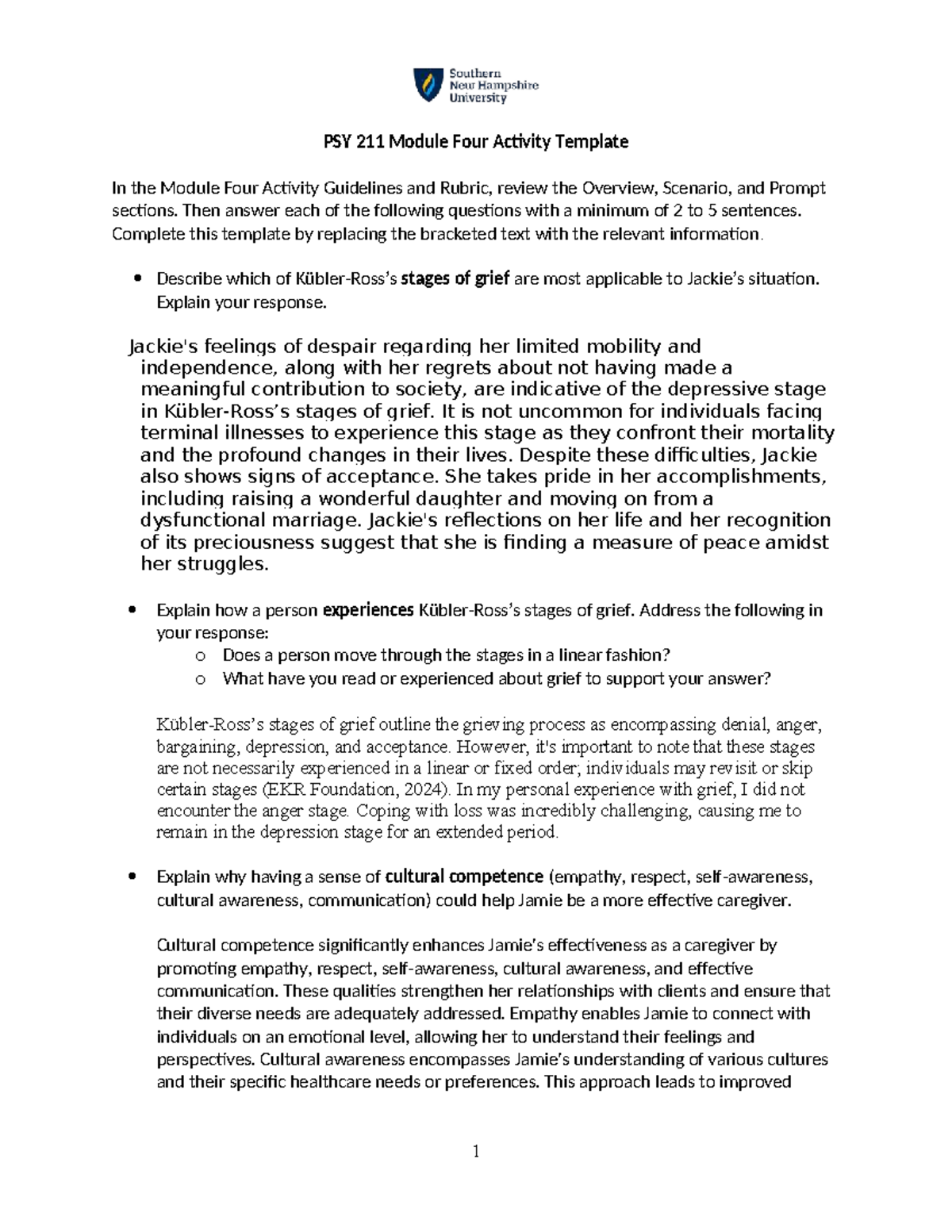 PSY 211 Module Four Activity Template - Then answer each of the ...