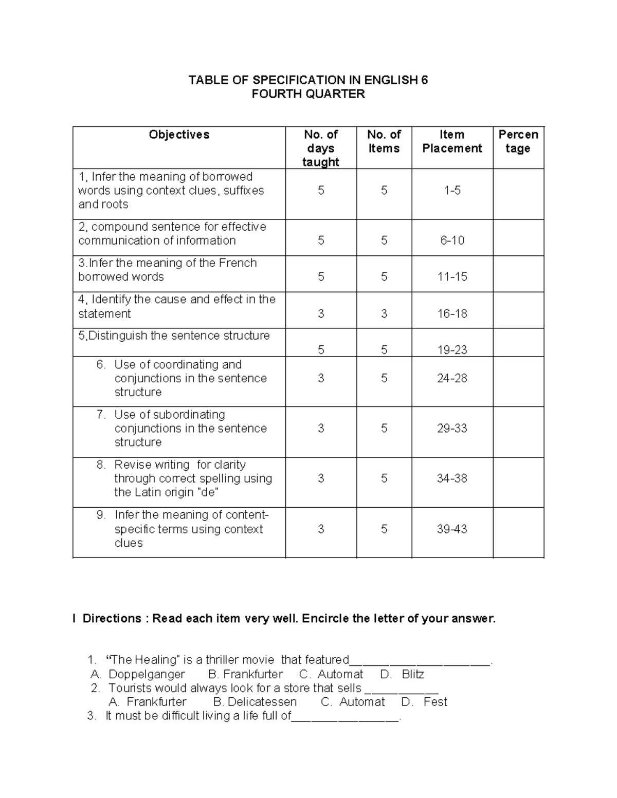 Lesson 4 Planning a Written test - LEARNING MODULE IN ASSESSMENT IN ...