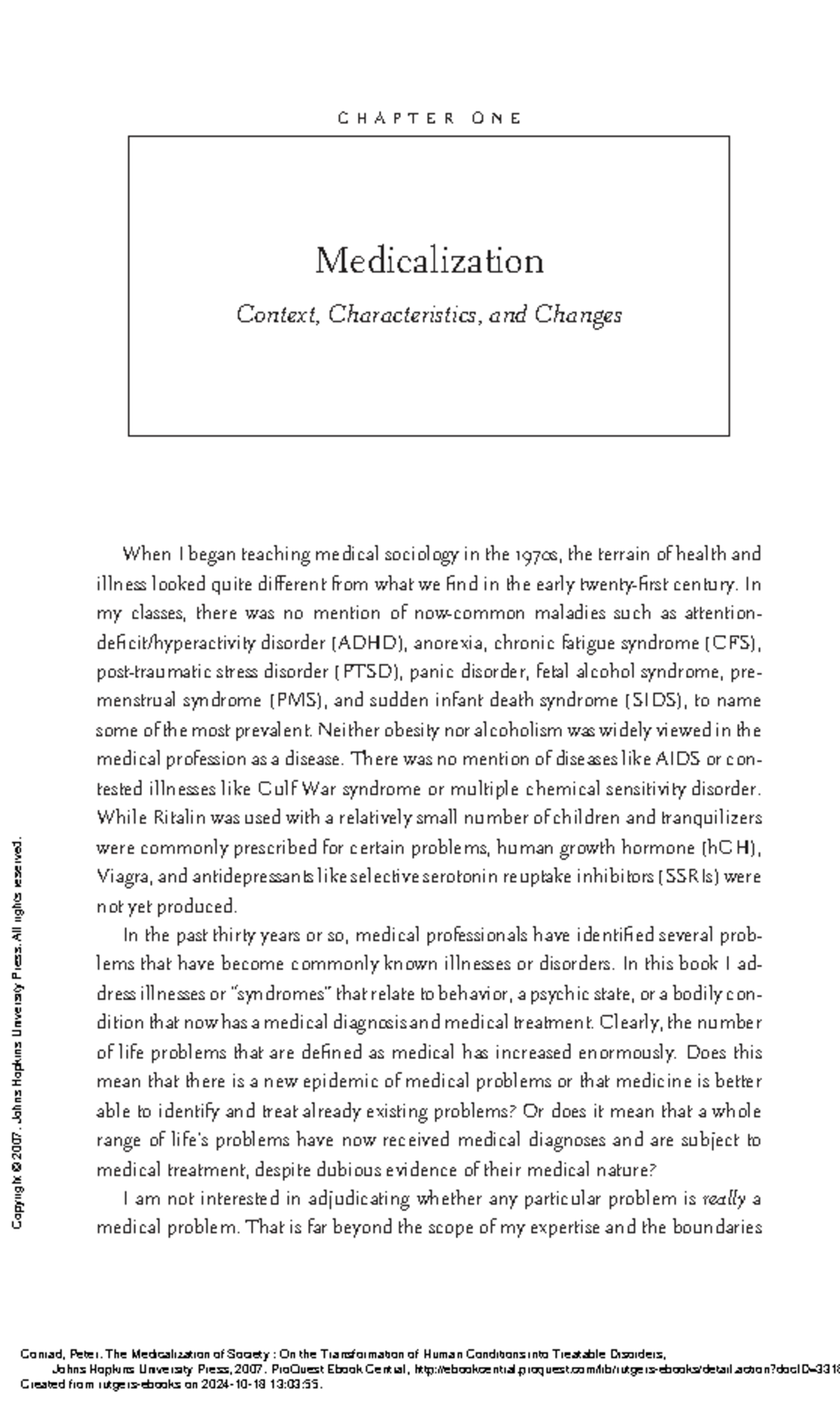 Medicalization in Health Care: Social Transformations Explored - SOC ...