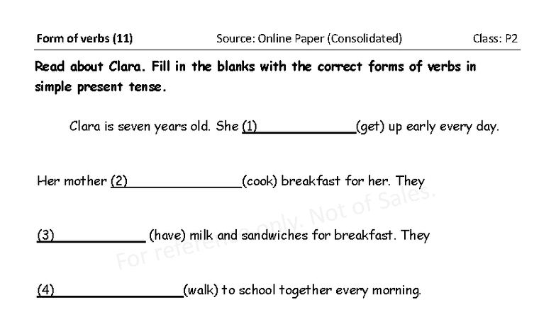 11-15 P2 Form of Verbs - Weekly Exercise on Simple Present & Continuous ...
