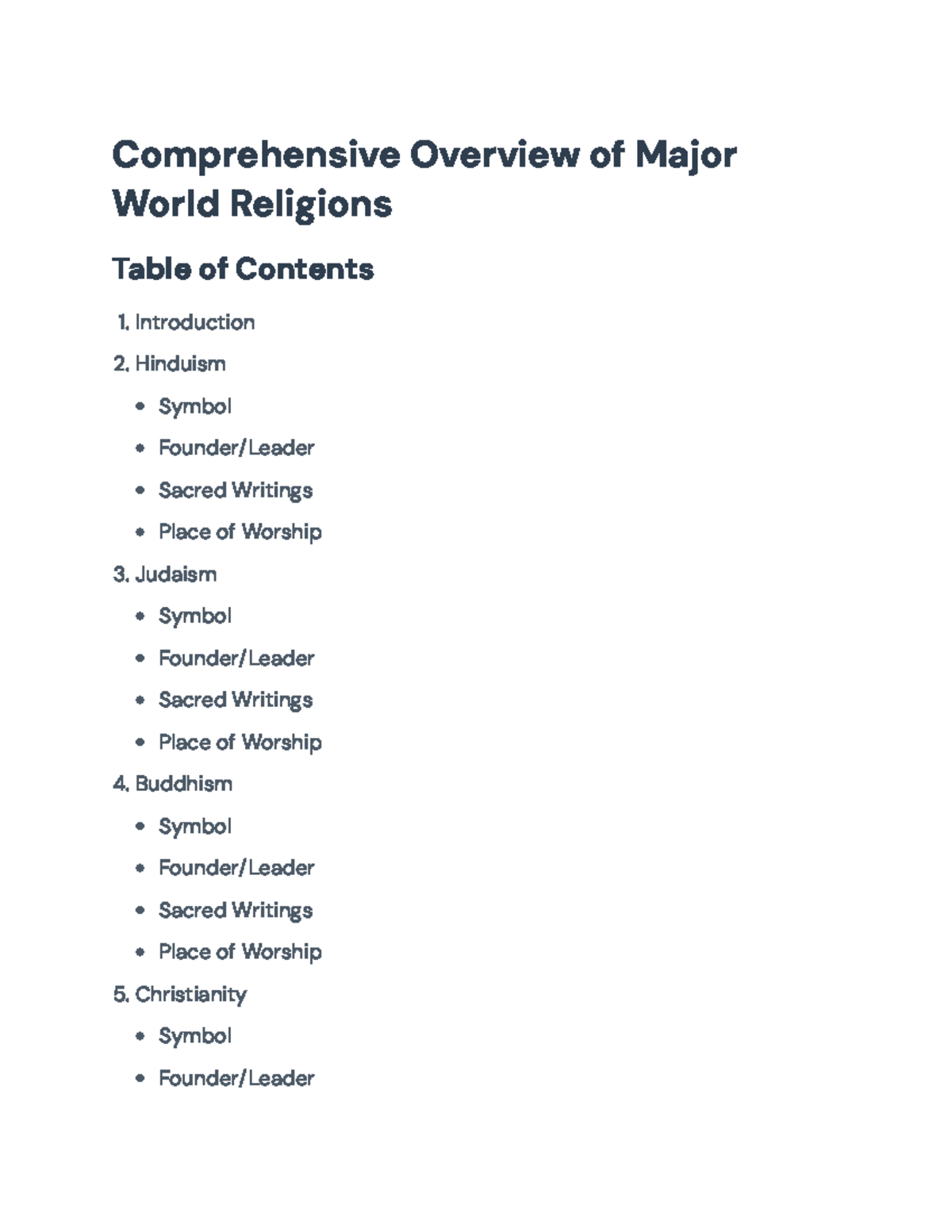 Comprehensive Study Guide on Major World Religions Overview ...