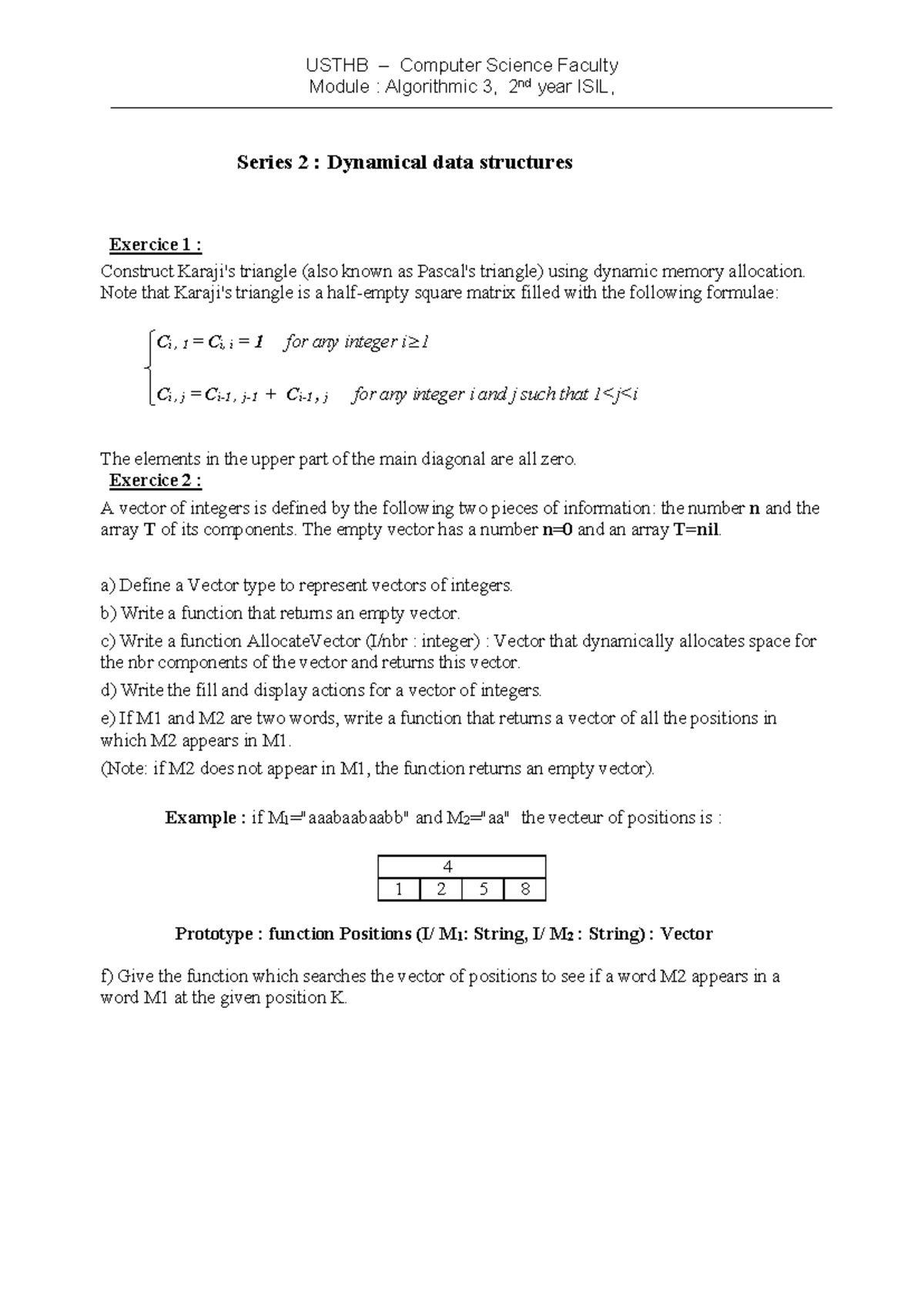 Algo 3 - USTHB ISIL 2nd Year: Dynamic Data Structures Exercises - Studocu