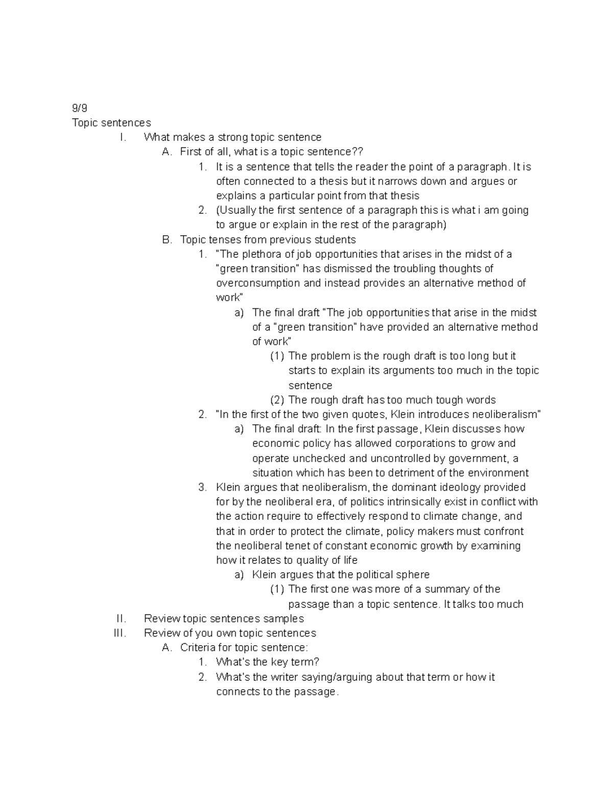Expos lecture 1 Topic sentences - 9/ Topic sentences I. What makes a ...