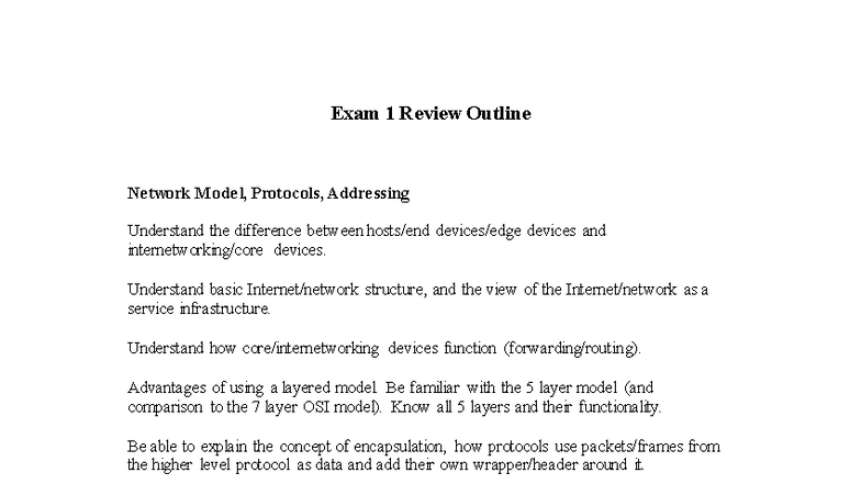 Exam 1 Review Outline: Network Models & Protocols (Fall 2021) - Studocu