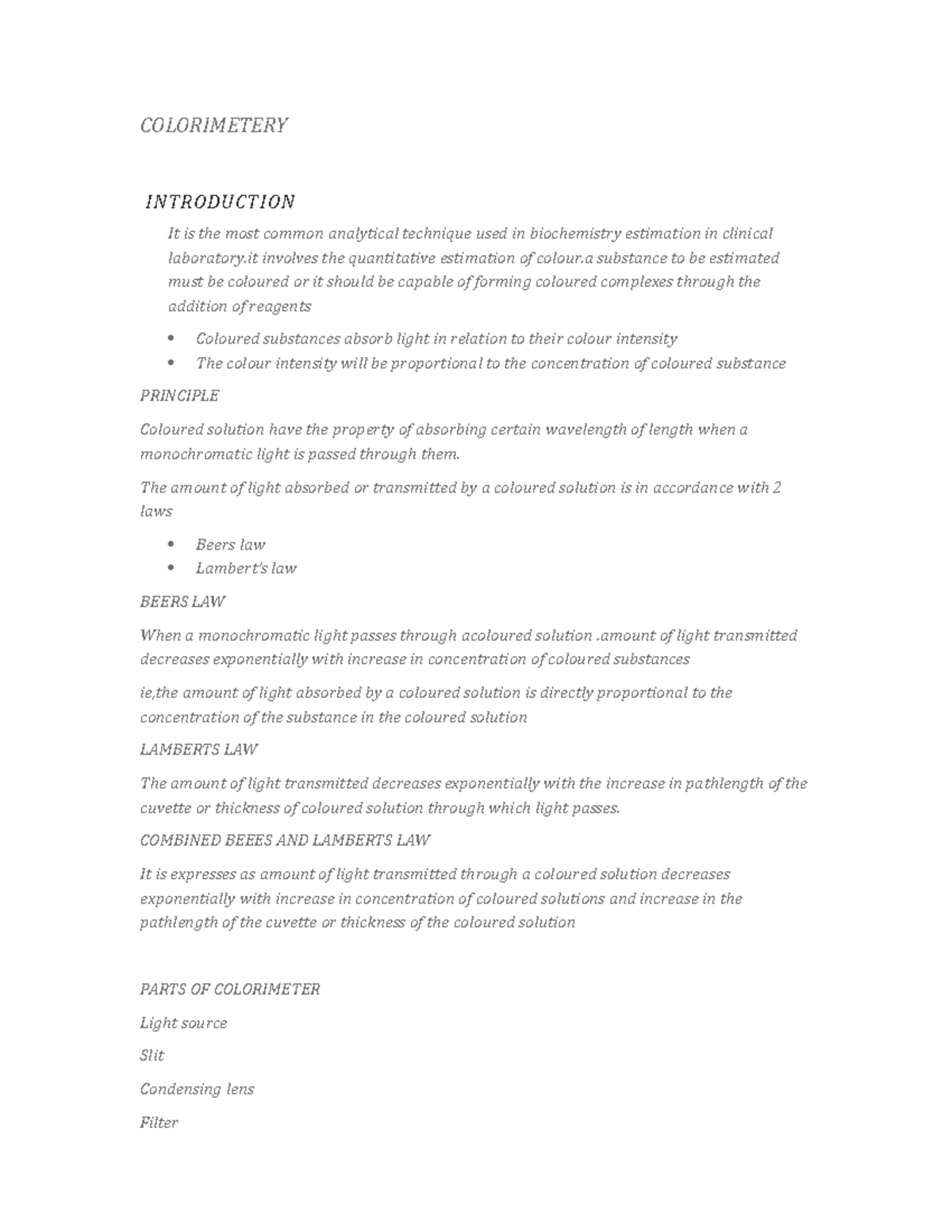 Biochemistry Practical: COLORIMETER Techniques & Principles - Studocu