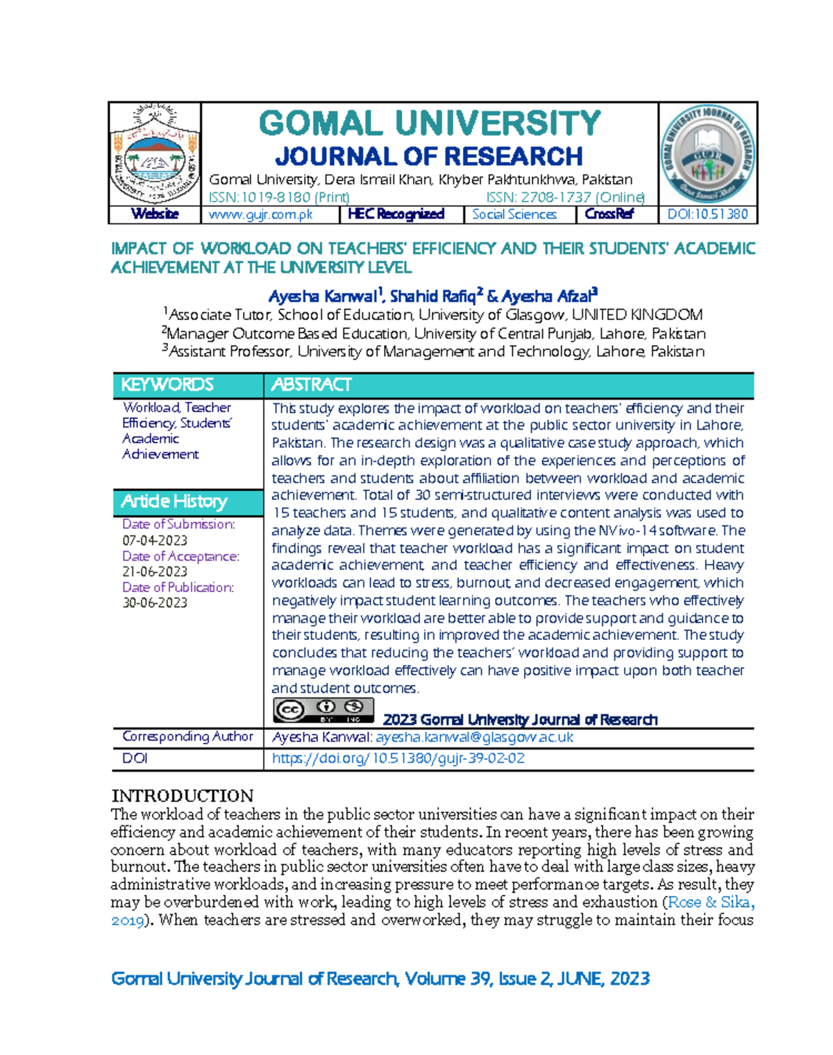 Impact of Workload on Teacher Efficiency and Student Achievement at ...