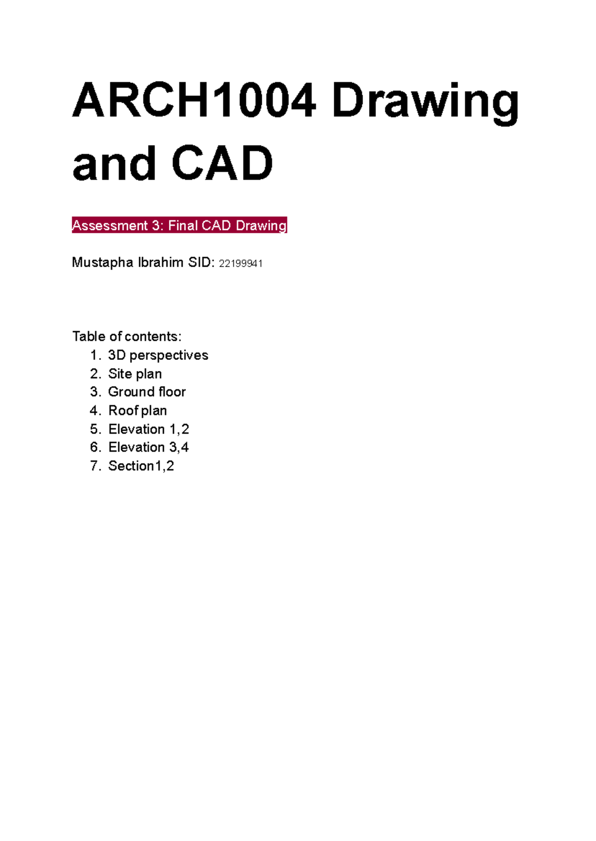 ARCH1004 Drawing and CAD Assessment 3: Final CAD Drawing - Studocu