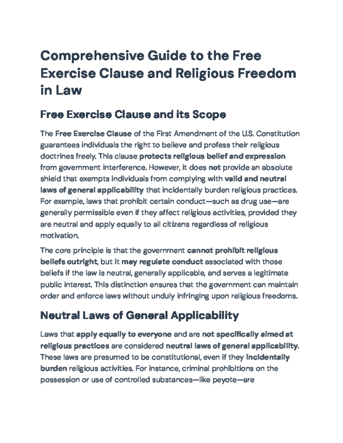 Comprehensive Overview of the Free Exercise Clause in US Law - Studocu