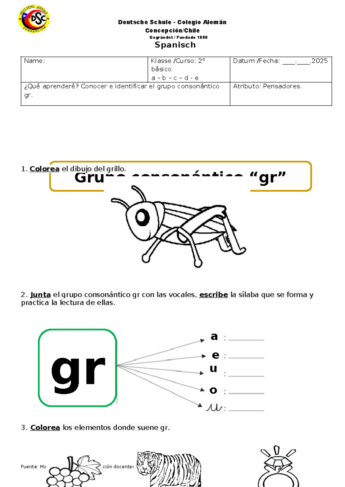 Guía de Aprendizaje: Grupo Consonántico "gr" - Clase Básica DSC 2025 ...
