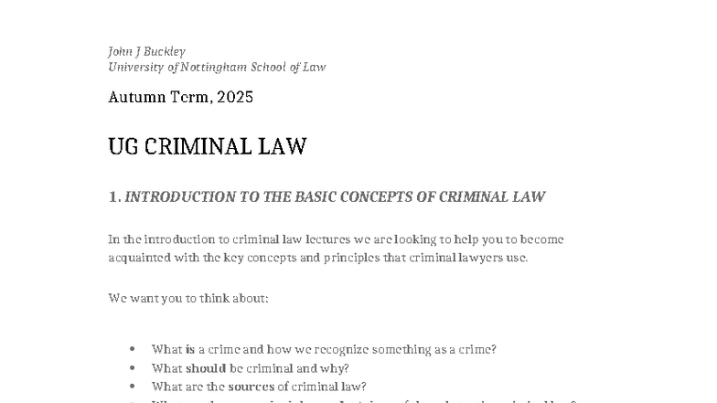 UG CRIMINAL LAW 1: Intro to Key Concepts & Principles - Studocu