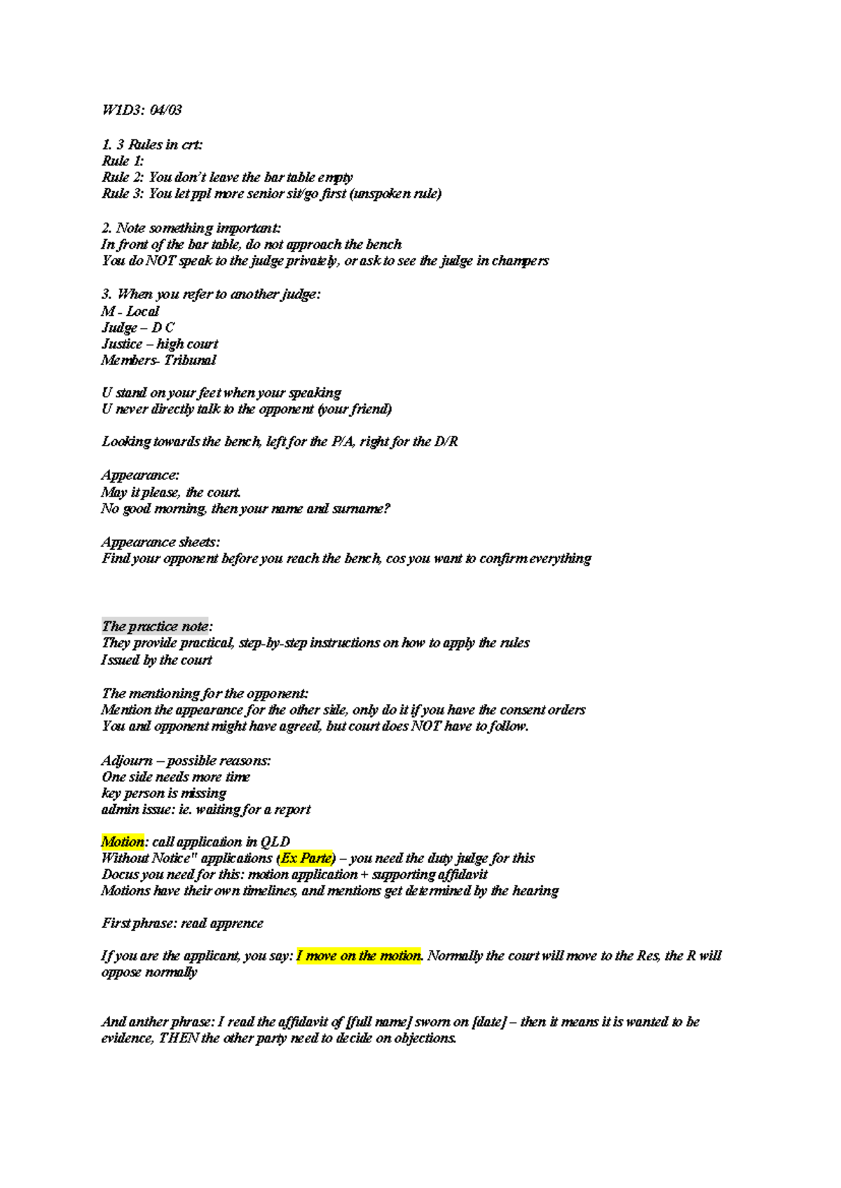W1D3: Case Summary and Court Procedure Guidelines - Studocu