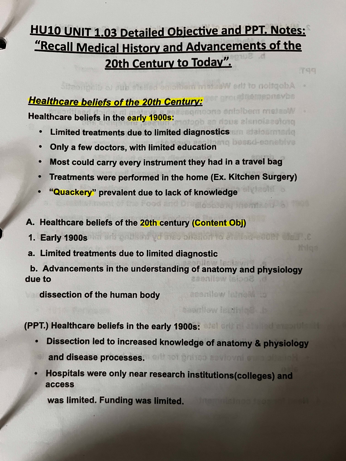 HU10 Foundations of Health Science: Unit 1 - Medical History Notes ...