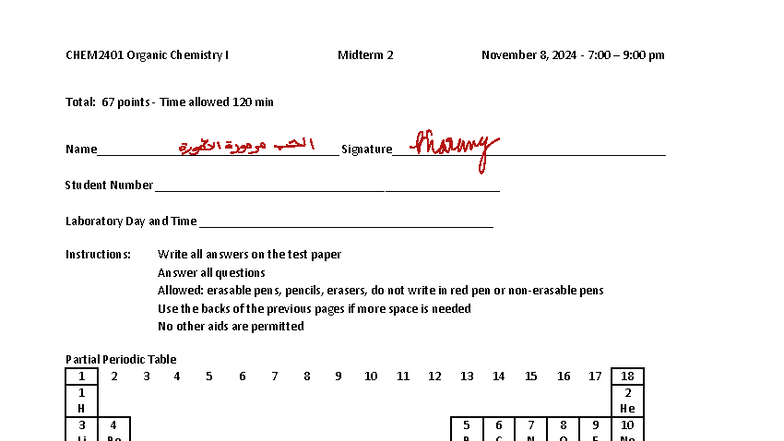 CHEM2401 Organic Chemistry I Midterm 2 Study Guide - Fall 2024 - Studocu