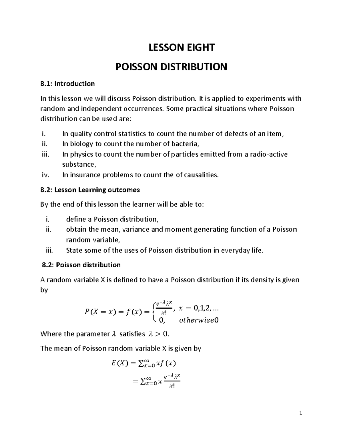 SST204 Lesson 8: Understanding Poisson Distribution - Studocu