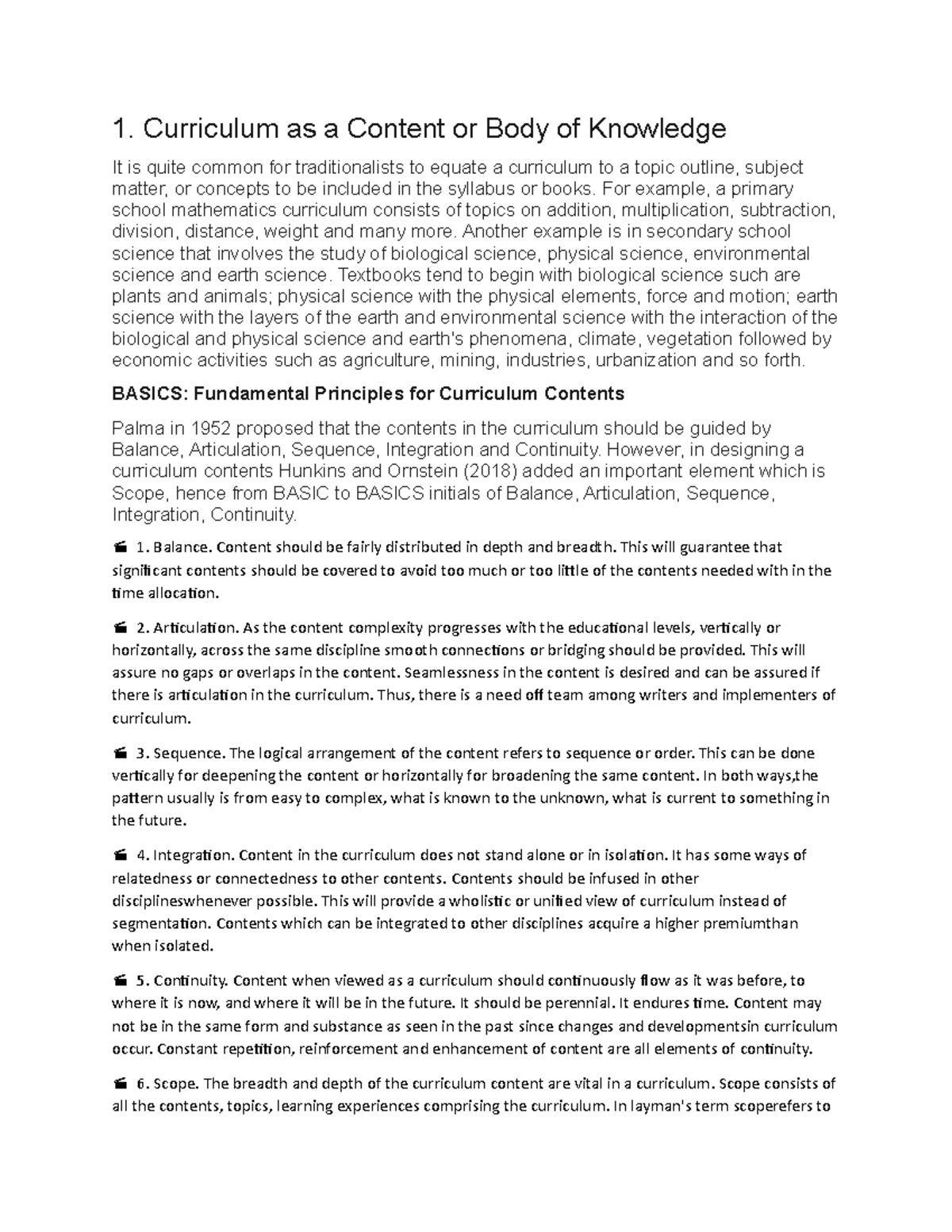 107 - Curriculum as Content and Process: Fundamental Principles - Studocu