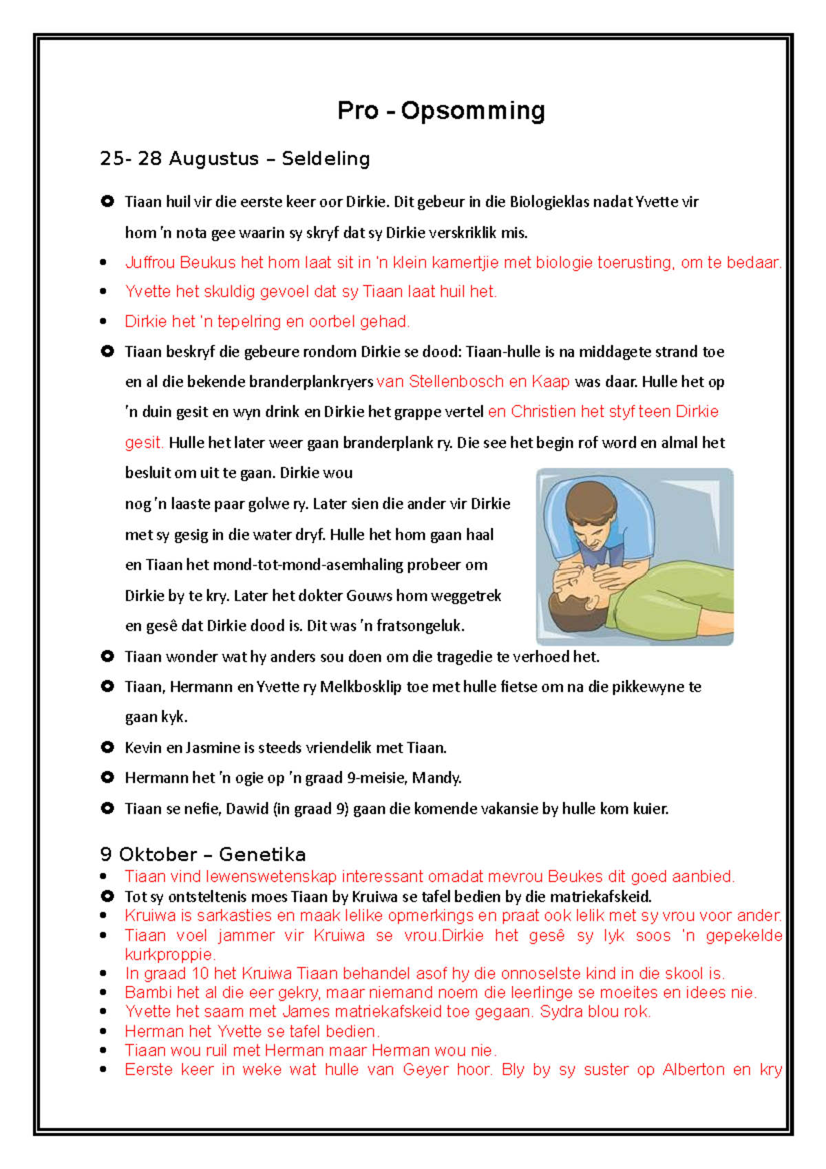 Opsomming van DIE PRO: Hoofstukke en Belangrike Gebeure - Studocu