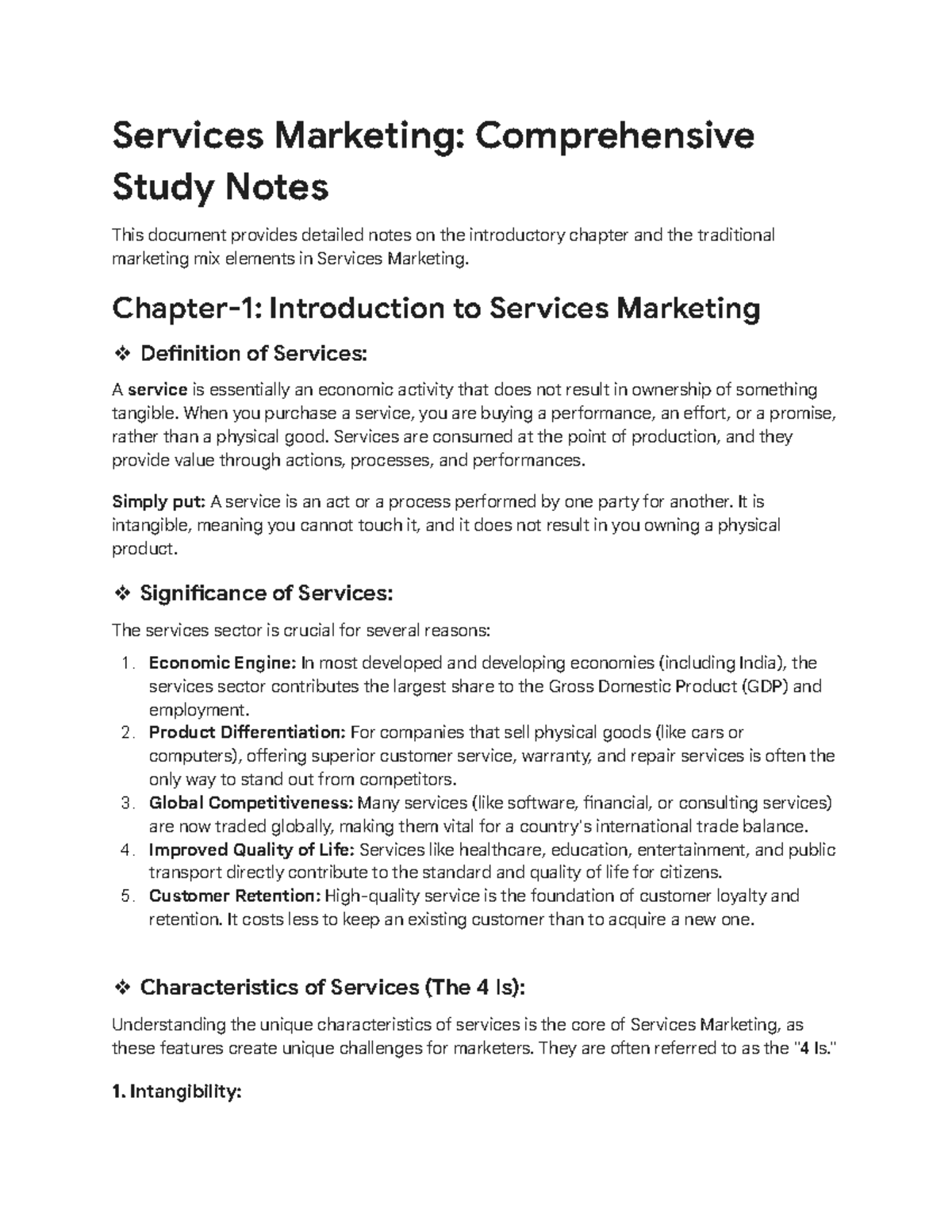 Services Marketing (MKT 101): Comprehensive Study Notes on Core ...