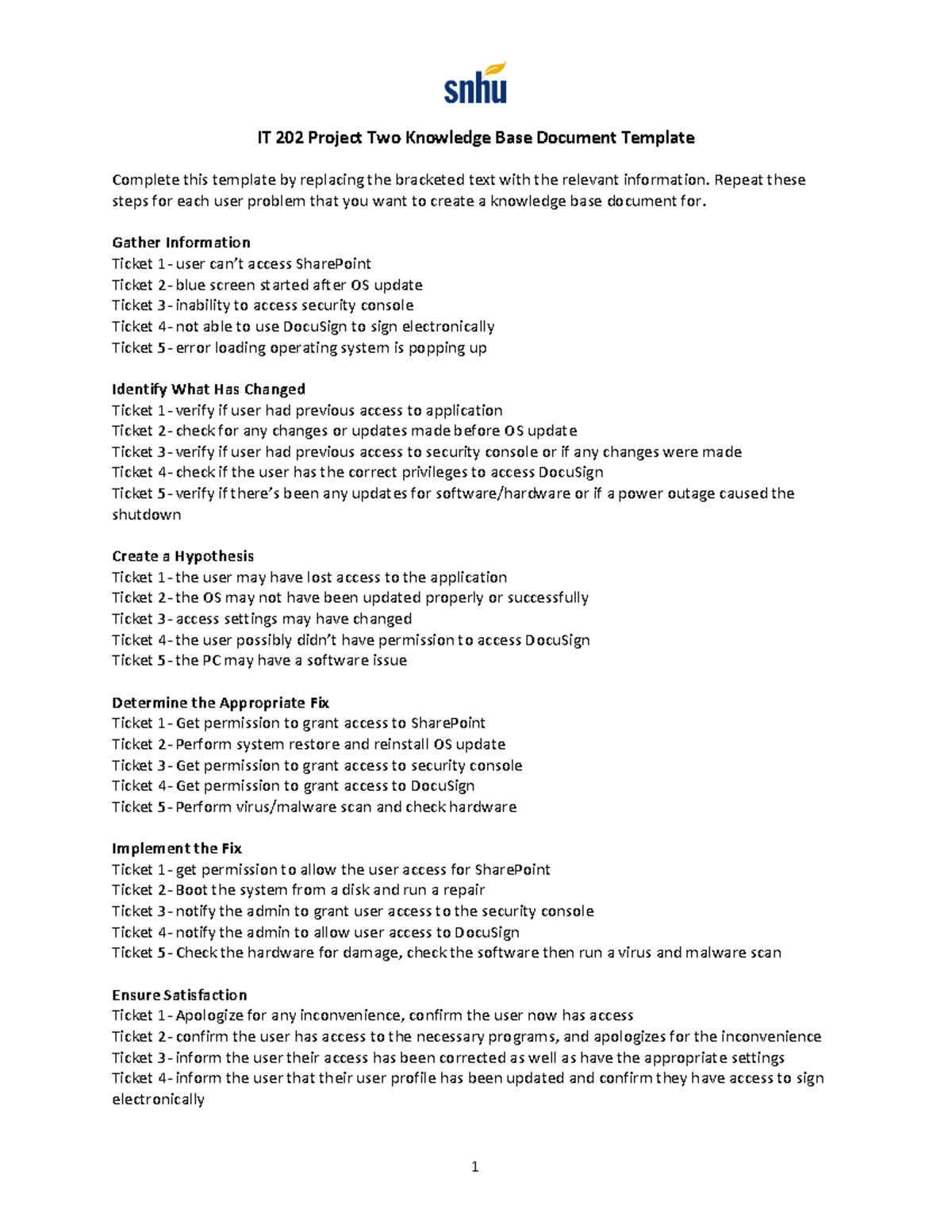 IT 202 Project 2 Knowledge Base Document Template Guide - Studocu