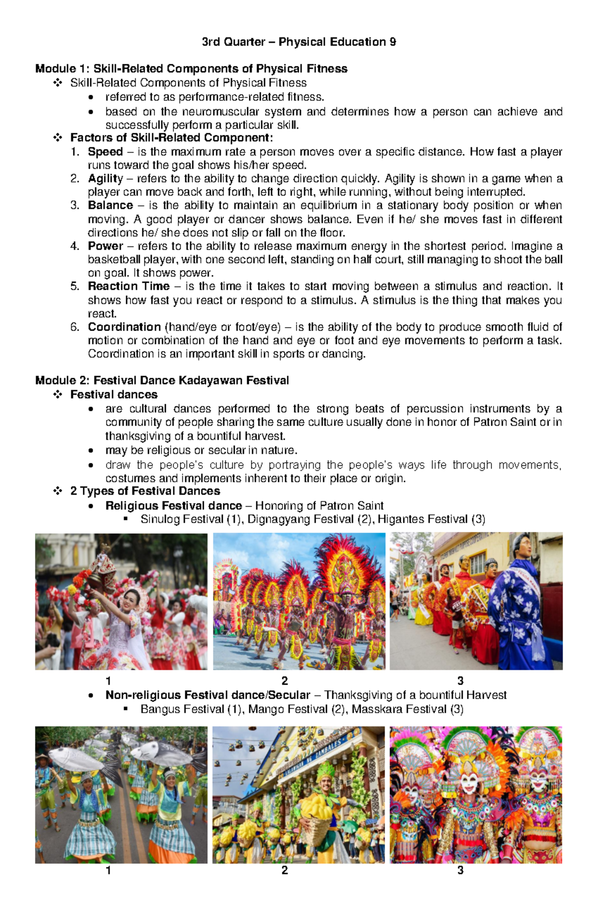 Q3 PE9 Handout: Compiled Lectures on Dance and Fitness Skills - Studocu
