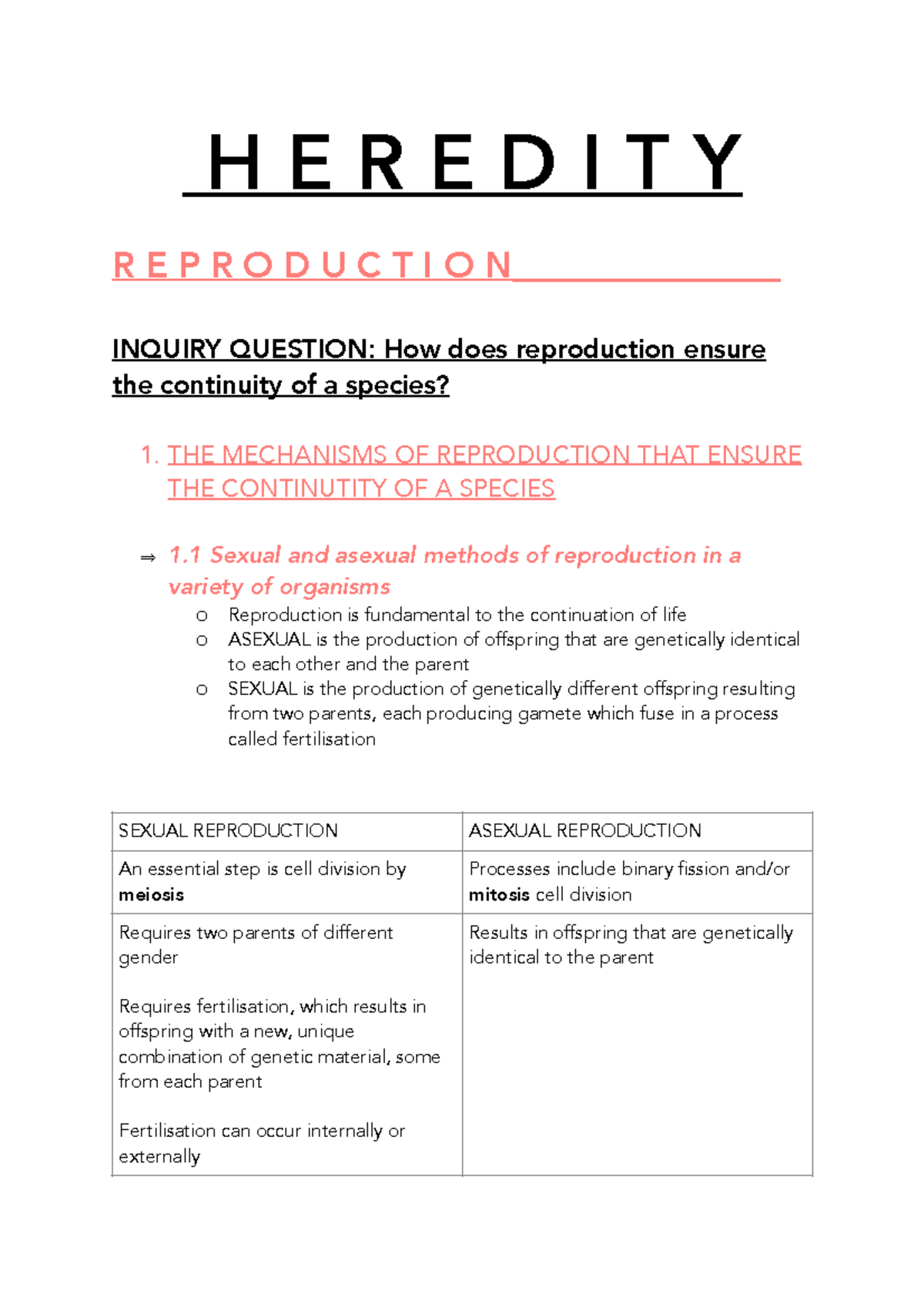 BIO101: Final Exam Notes on Reproduction and Heredity Mechanisms - Studocu