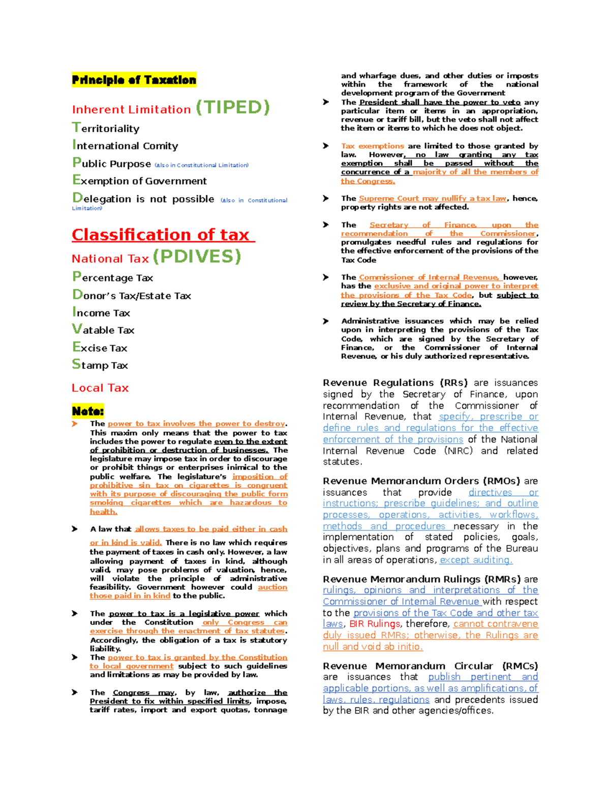 Principles of Taxation Notes for Course TAX101: An Overview - Studocu