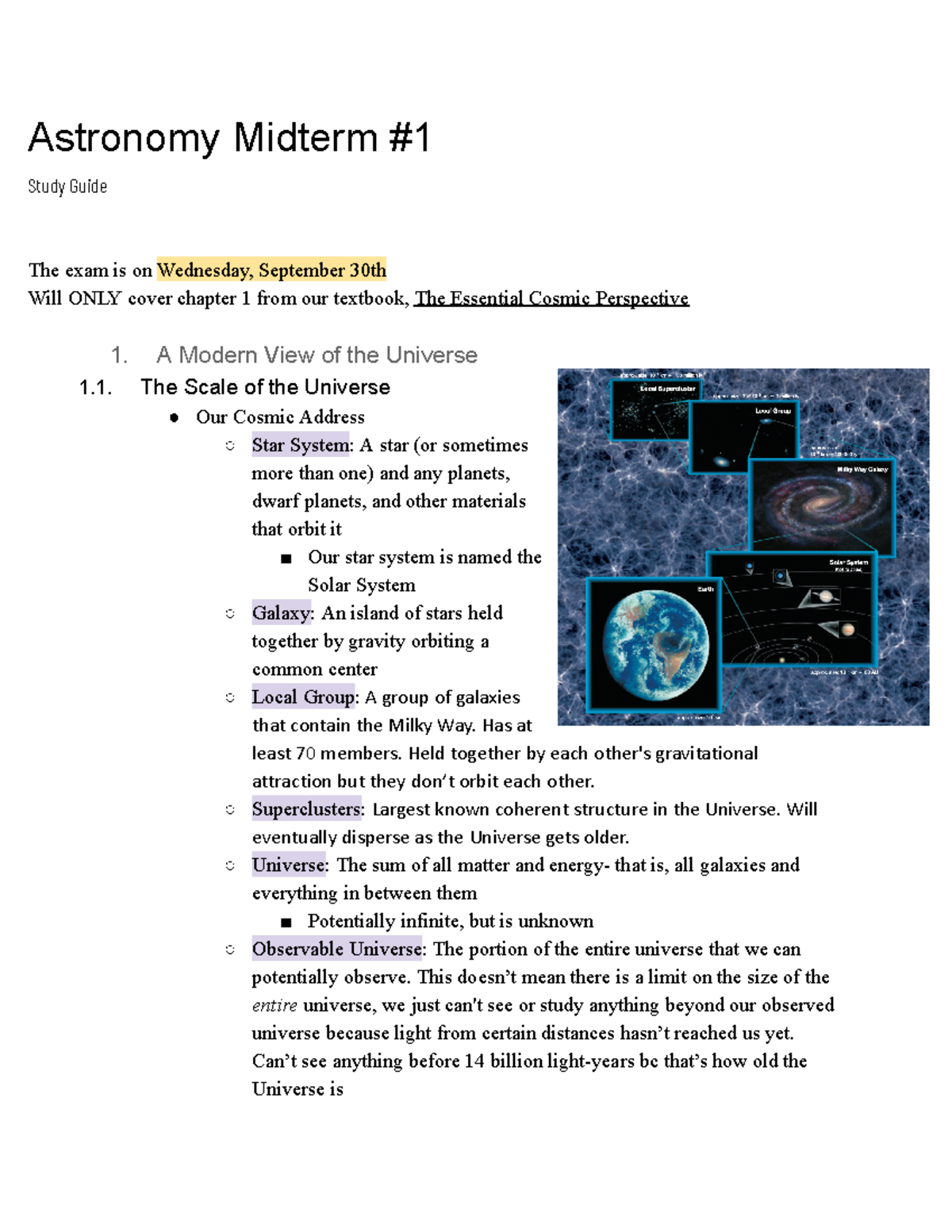 Astro Midterm #1 - Astronomy Midterm Study Guide The exam is on ...