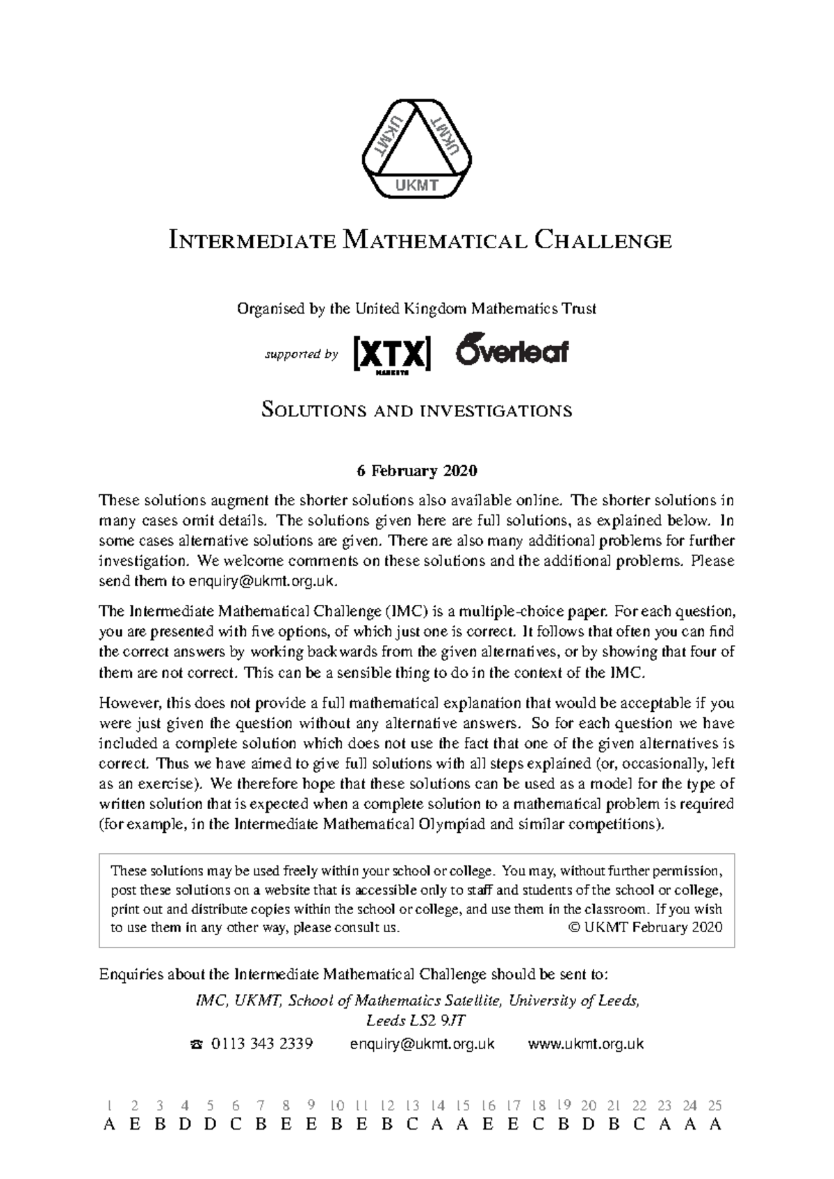 IMC 2020 Extended - Full Solutions to Challenge Math Problems - Studocu