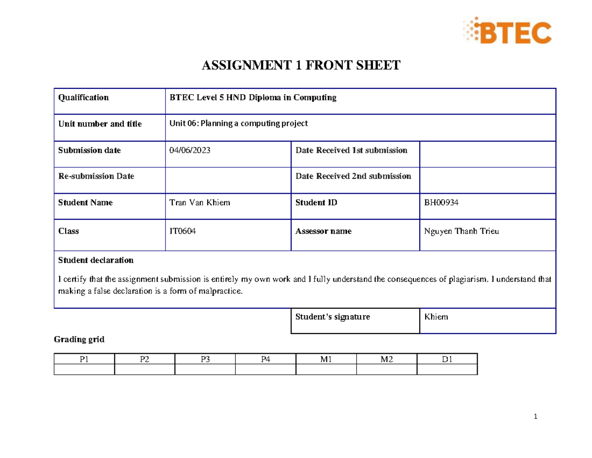 Planning a Computing Project (PCP) Assignment 1 Overview - Studocu