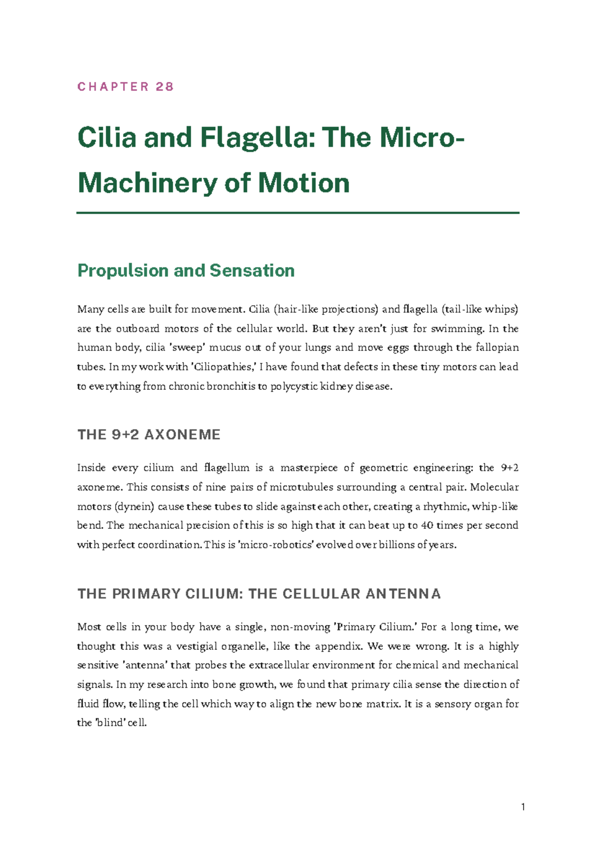CHAPTER 28: Cilia and Flagella - Cellular Motion Mechanics - Studocu