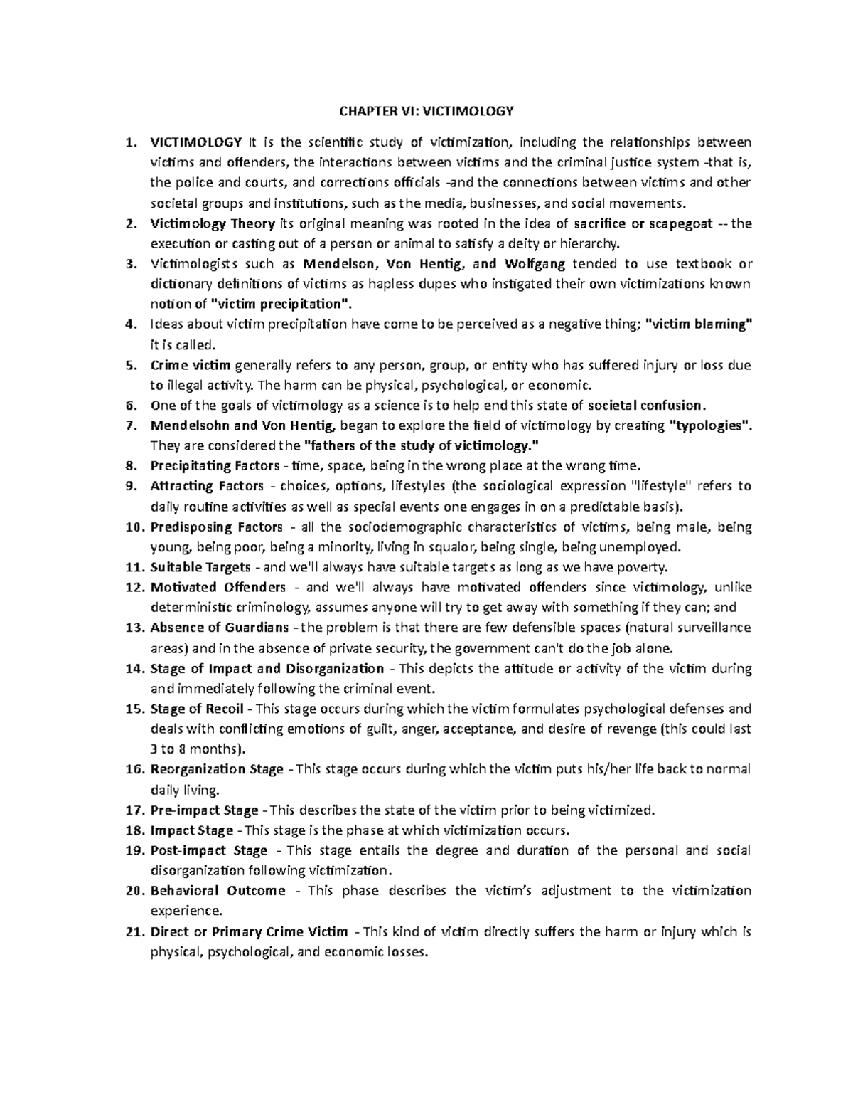 Victimology-Review Notes: Key Concepts and Theories - Studocu