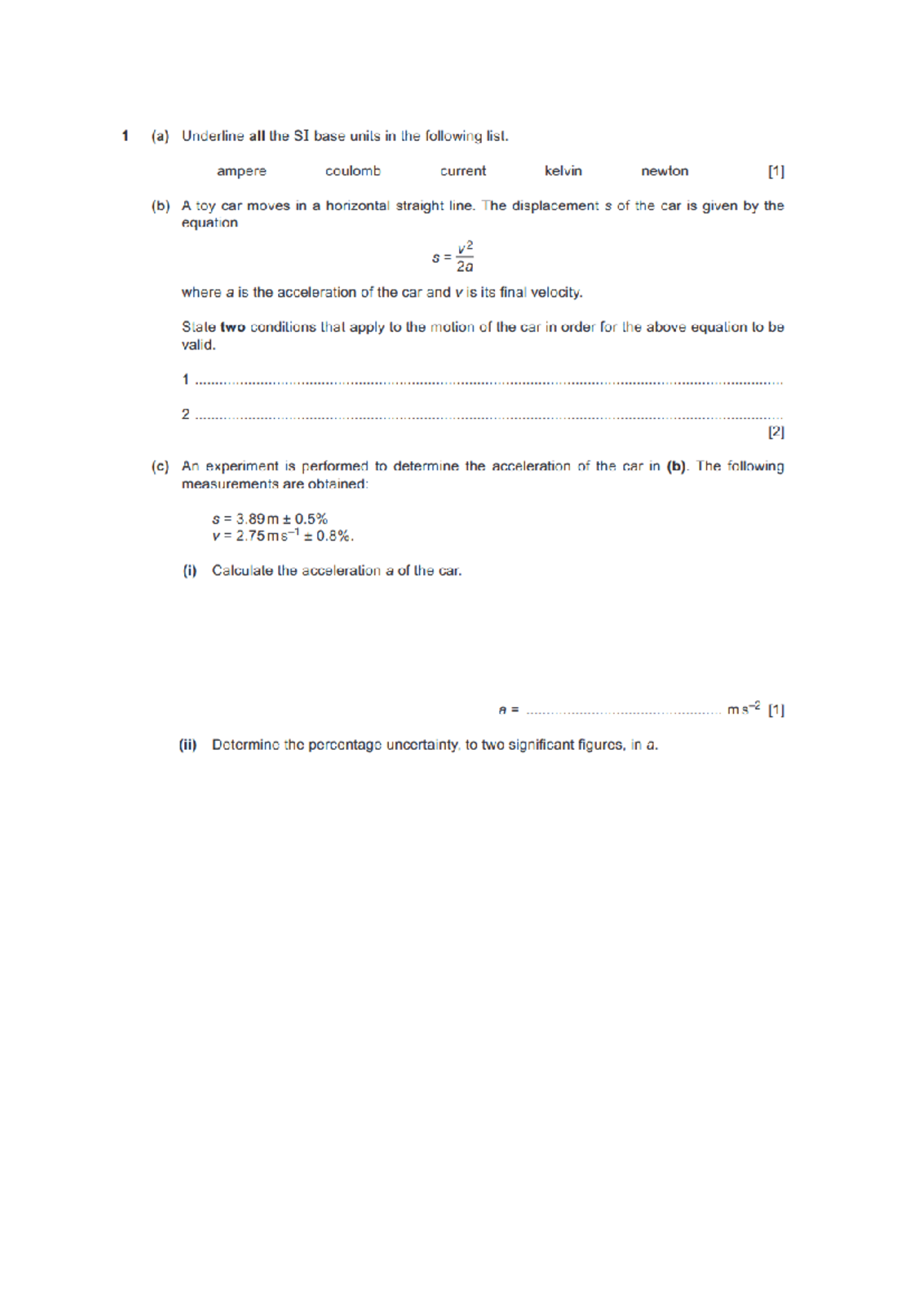 Worksheet 02 - Paper 1 and 2 - 1 (a) Underline all the SI base units in ...