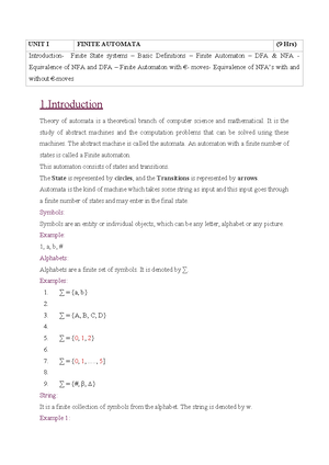 THEORY OF COMPUTATION - UNIT IV NORMAL FORMS AND PUSHDOWN AUTOMATA (9 Hrs) Normal forms ...