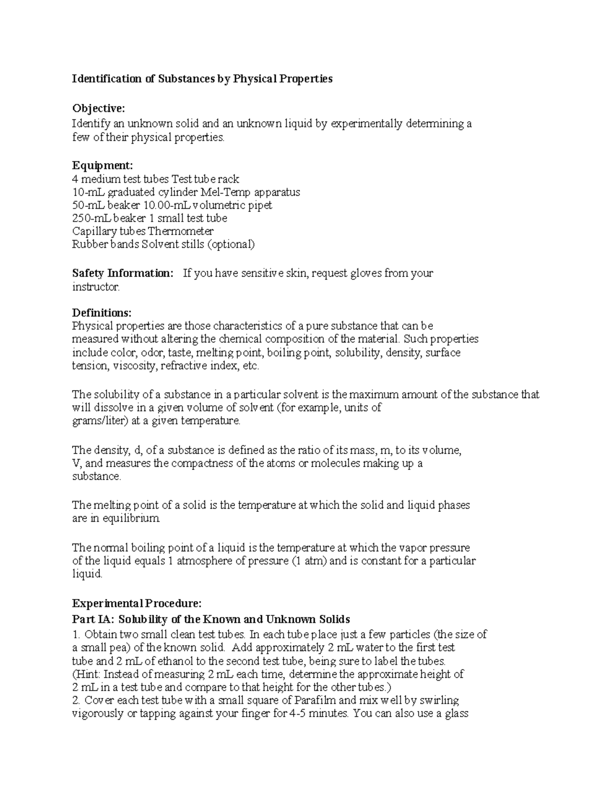 CHM 151 - Lab 2: Identification of Unknown Substances by Properties ...