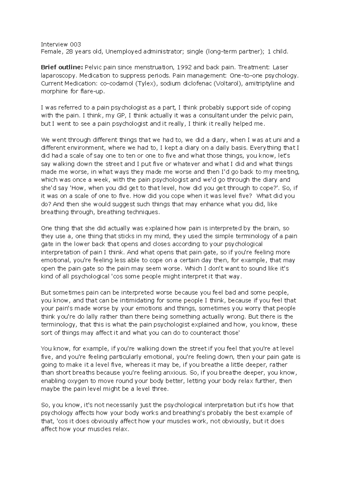 Interview 003 - Female Patient Insights on Chronic Back Pain Management ...