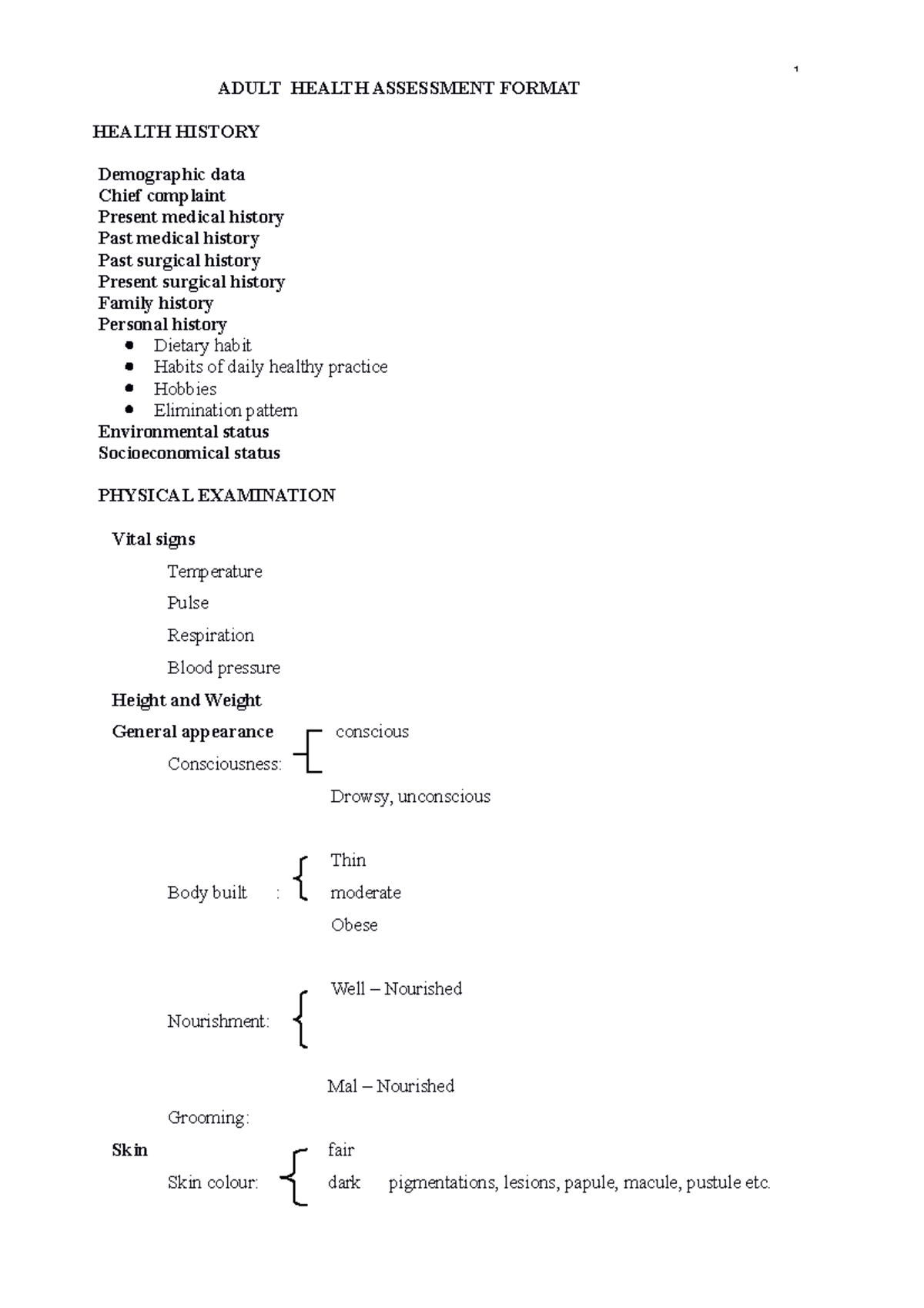 Adult Health Assessment Guide: Comprehensive Format and Checklist - Studocu