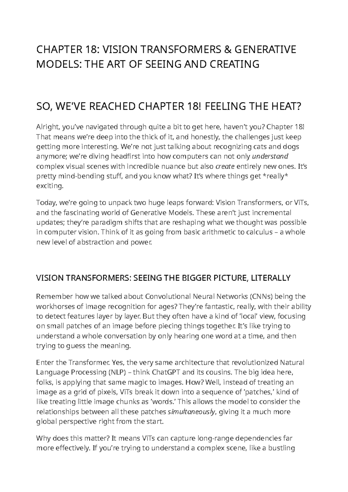 CHAPTER 18: VISION TRANSFORMERS & GENERATIVE MODELS IN CV - Studocu