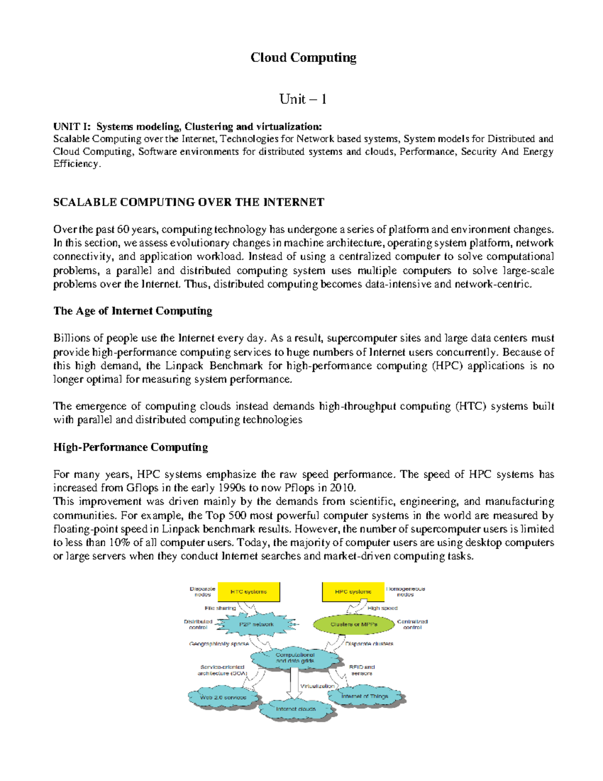 CC Cloud Computing Unit 1 Lecture Notes: Systems Modeling ...
