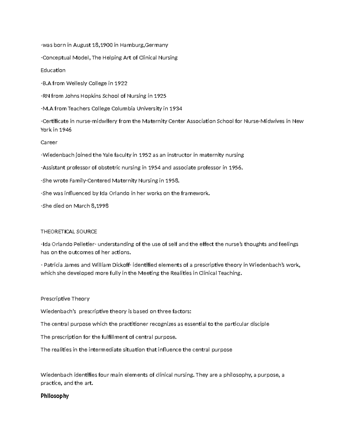 Weidenbach - The Helping Art of Clinical Nursing Overview - Studocu