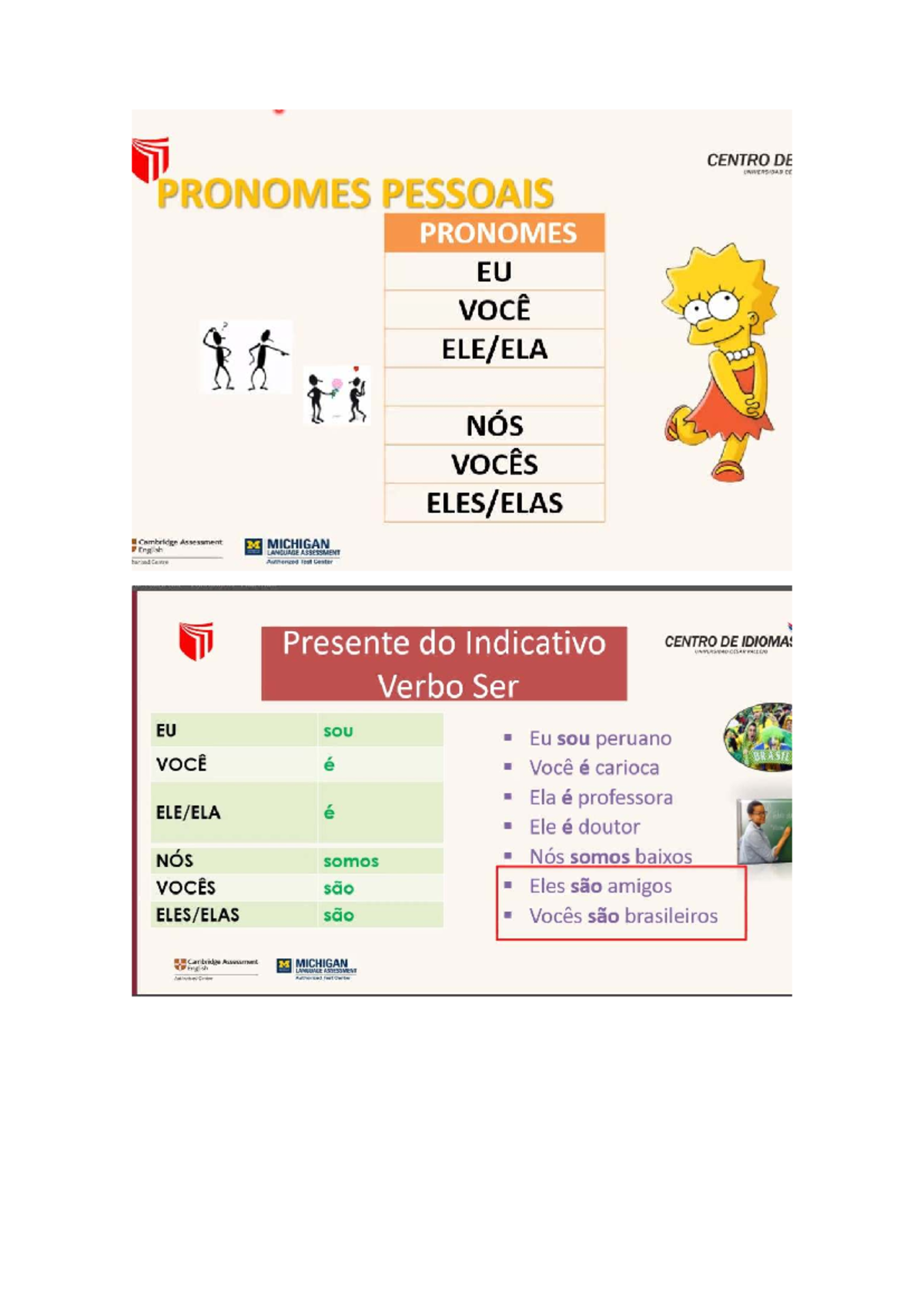 Pronomes Pessoais e Verbos SER: Aula de Português 1 - Cambridge ...
