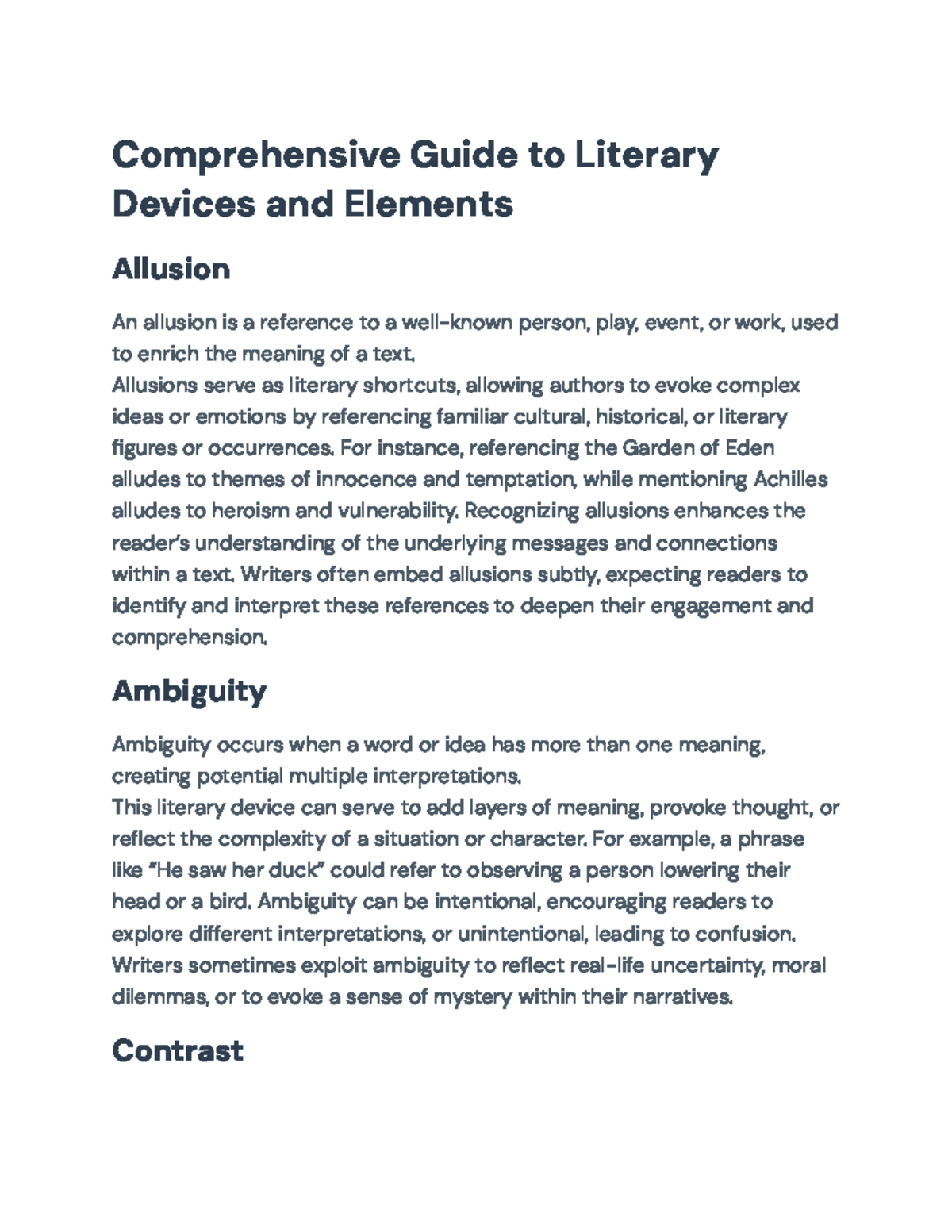 Comprehensive Guide to Literary Devices & Elements Analysis (ENG 101 ...