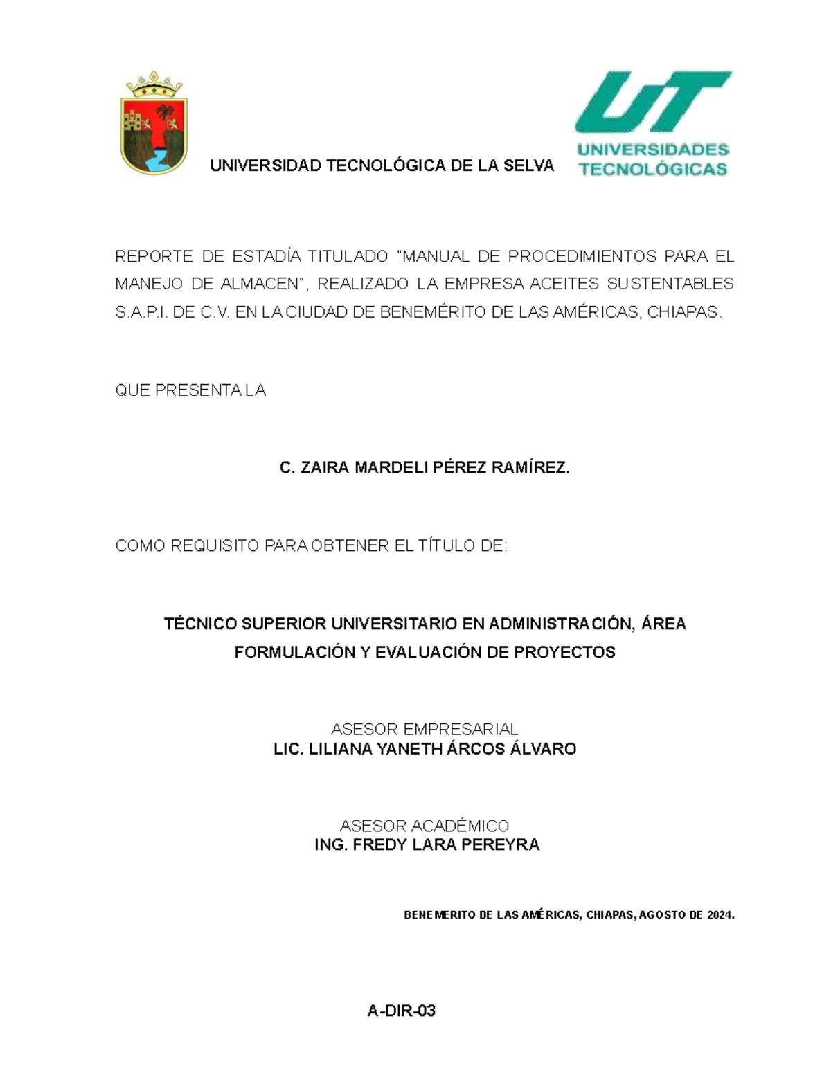 Procedimientos para el Manejo de Almacenes en Aceites Sustentables S.A ...