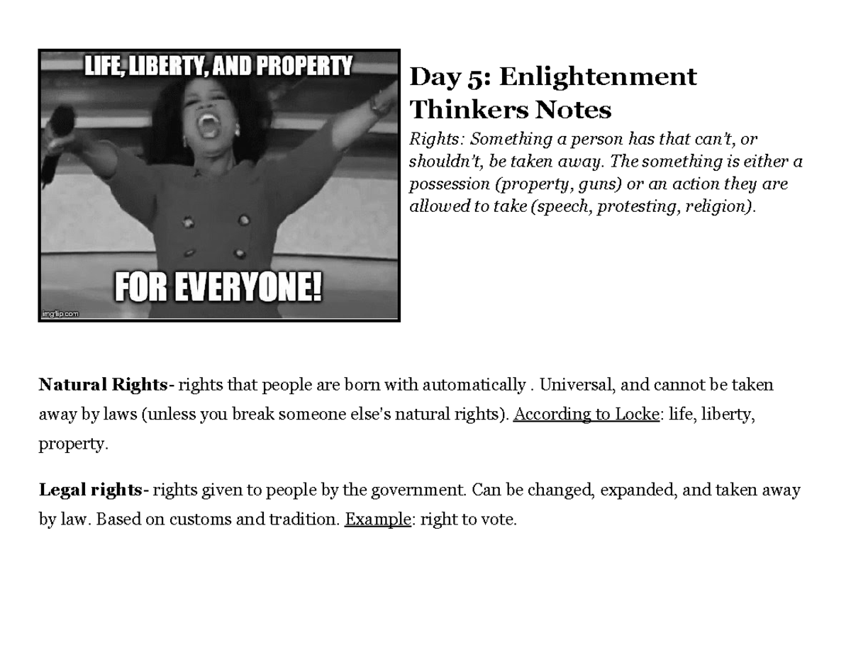Copy of Enlightenment Thinkers Notes - Day 5: Enlightenment Thinkers ...
