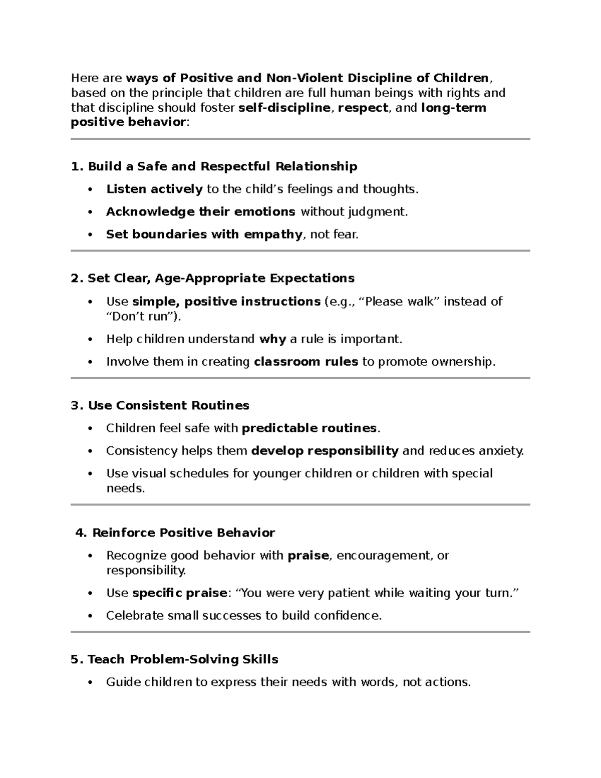 Positive Non-Violent Discipline Strategies for Children - Studocu