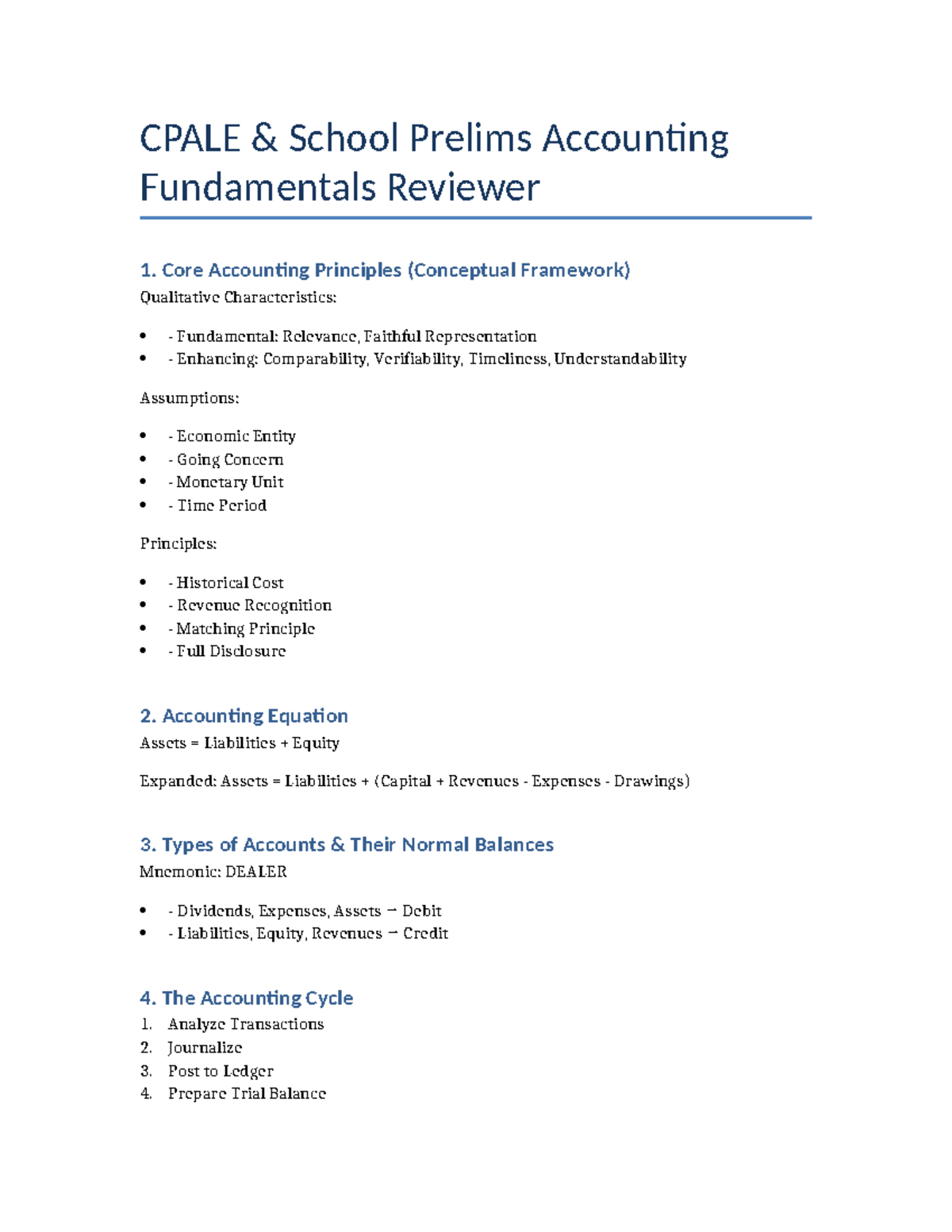 CPALE Accounting Fundamentals Prelims Reviewer: Core Principles & Cycle ...