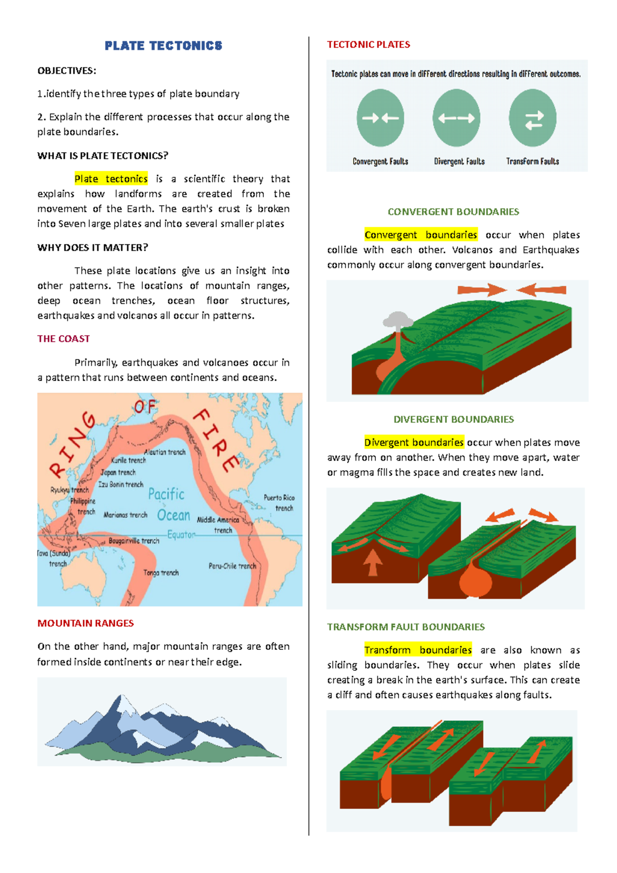 Plate Tectonics: Week 1 Lesson Handout for PF Science 10 - Studocu