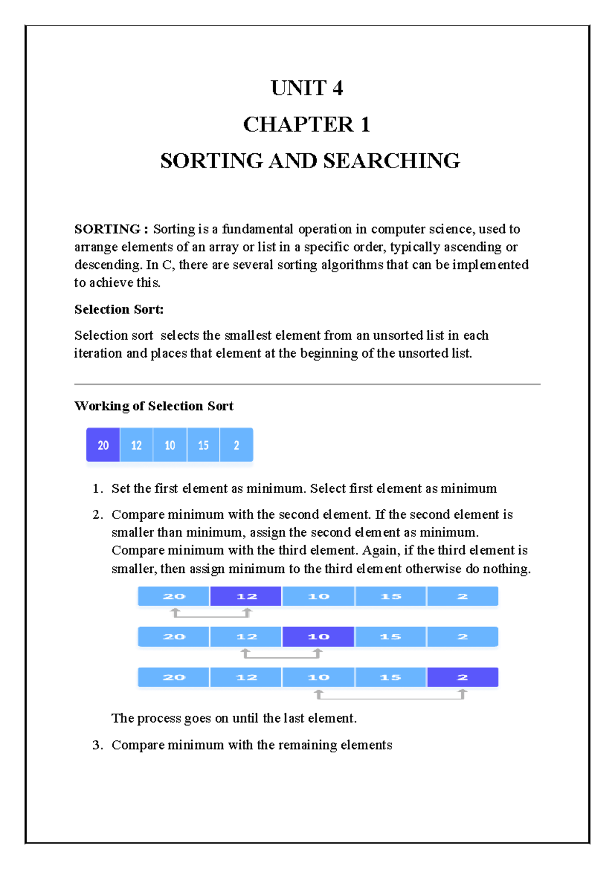 UNIT 4: Sorting and Searching Algorithms - PST Notes - Studocu
