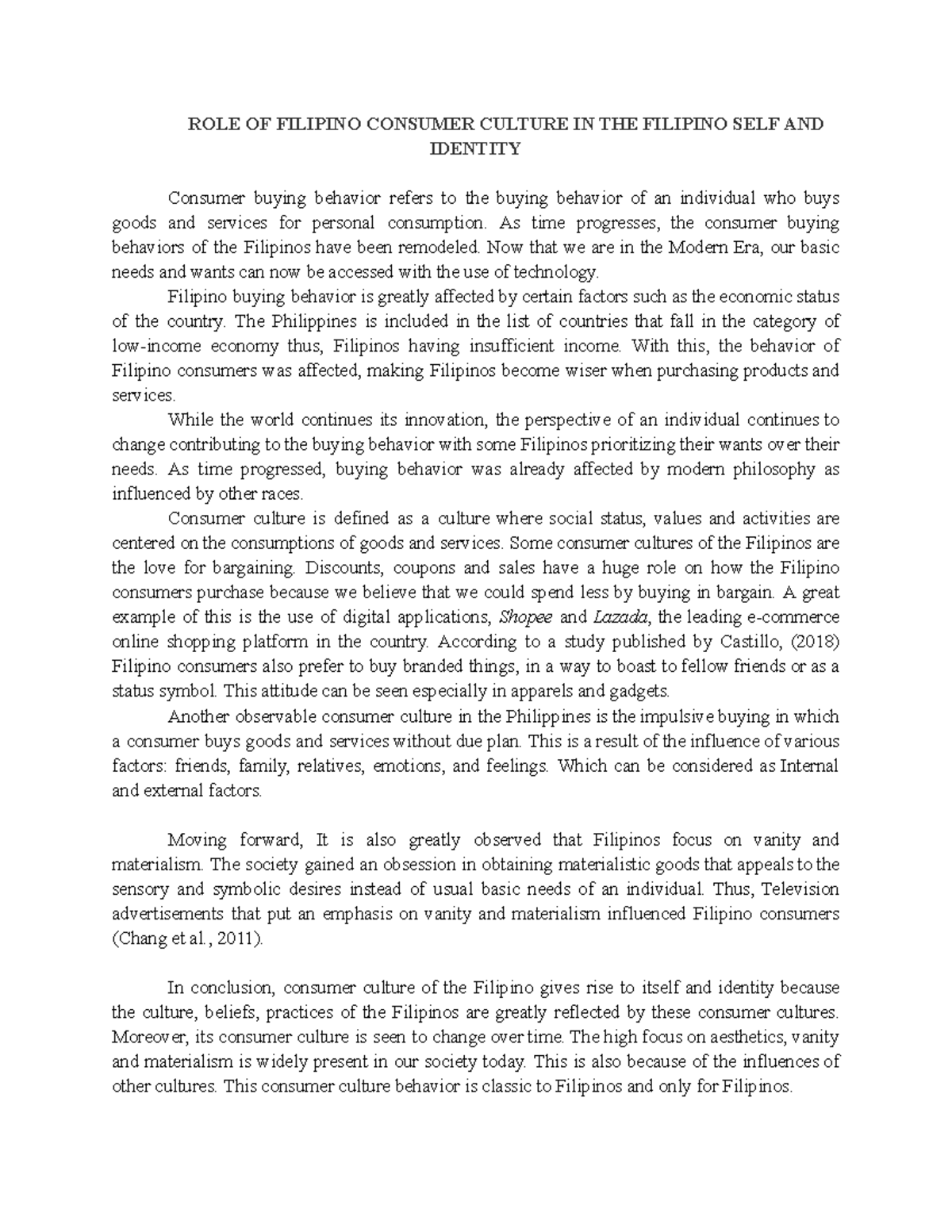 Consumer Culture and Its Impact on Filipino Identity and Self - Studocu