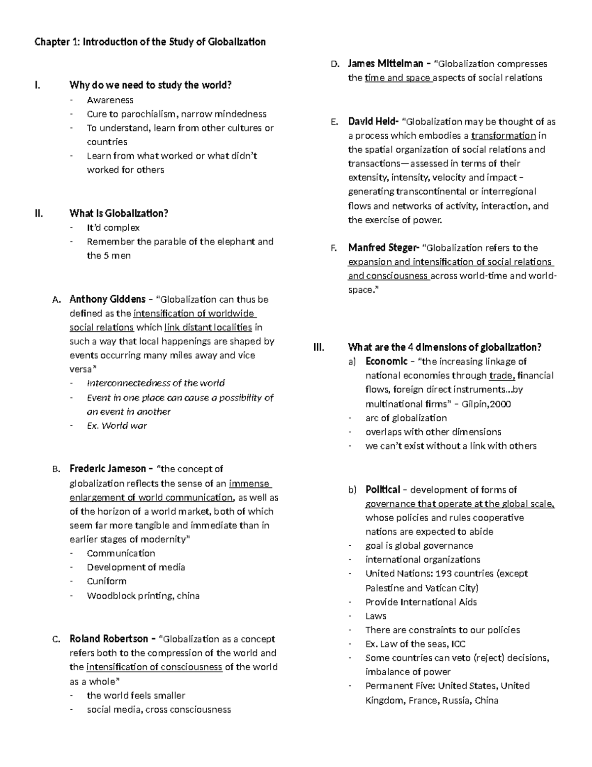 Chapter 1: Introduction to Globalization (Course Code: I. II. D.) - Studocu