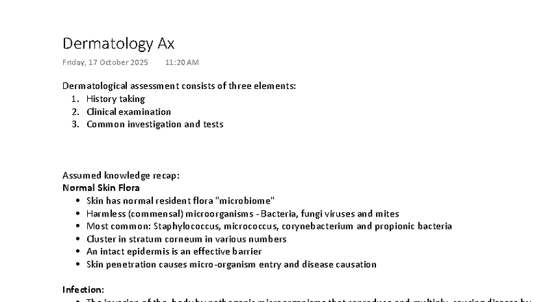 CSB521 Dermatological Assessment: Key Concepts and Nail Pathology - Studocu